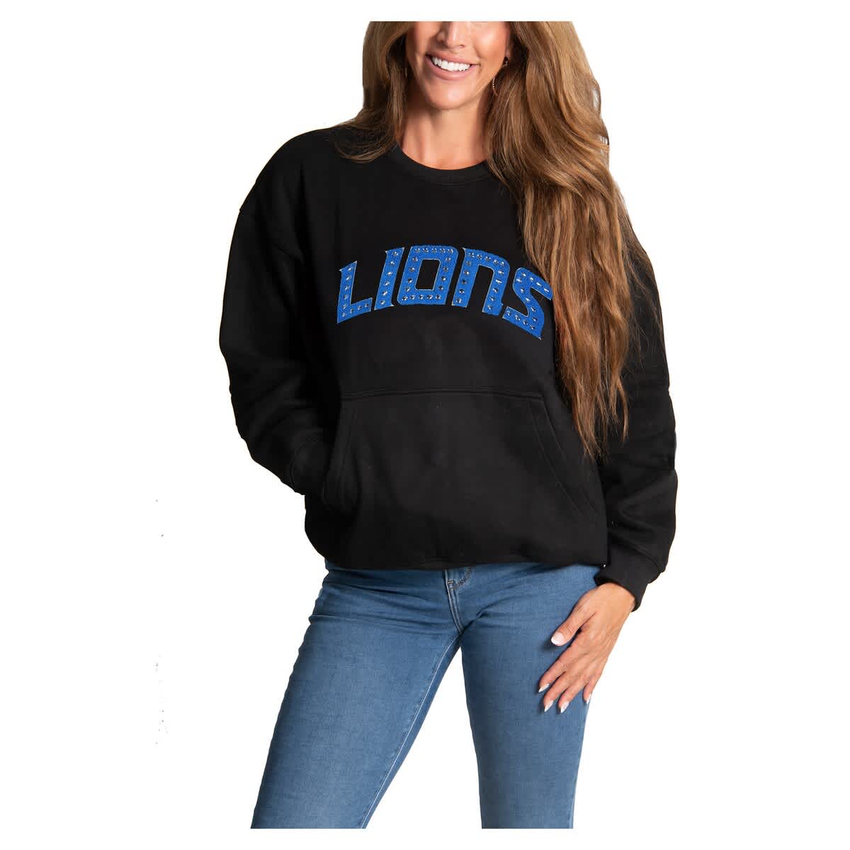 CUCE Women's Cuce Black Detroit Lions Chenille Jeweled Sweatshirt ...