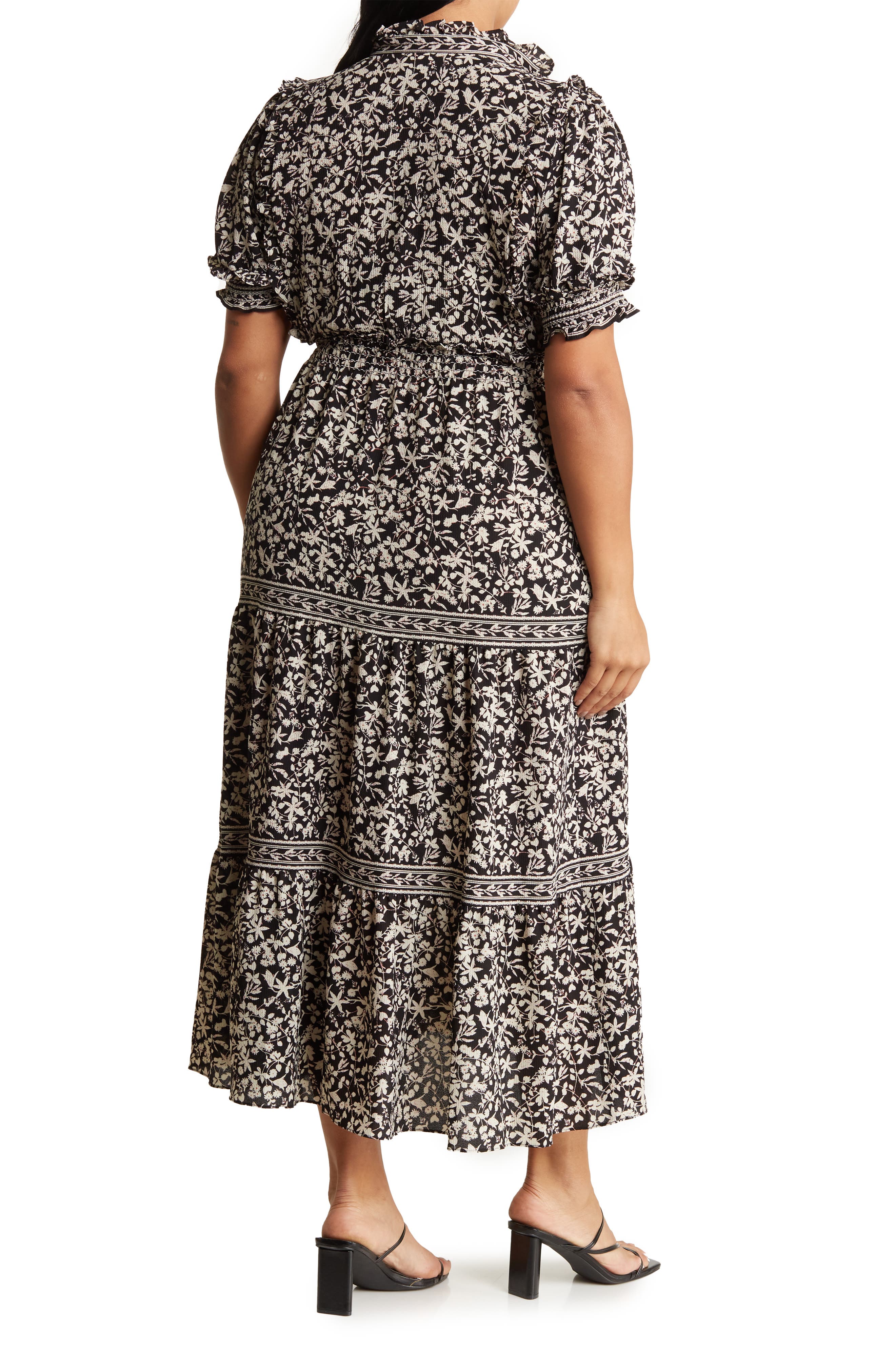 MAX STUDIO Floral Puff Sleeve Tiered Maxi Dress | Nordstromrack