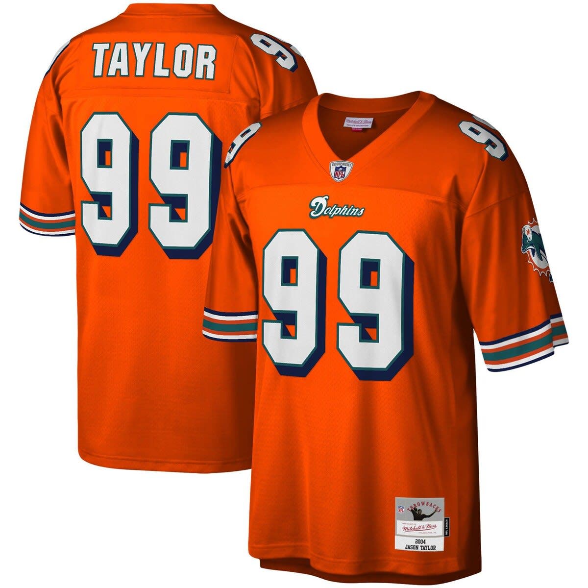 Men's Mitchell & Ness Jason Taylor Orange Miami Dolphins Big & Tall ...