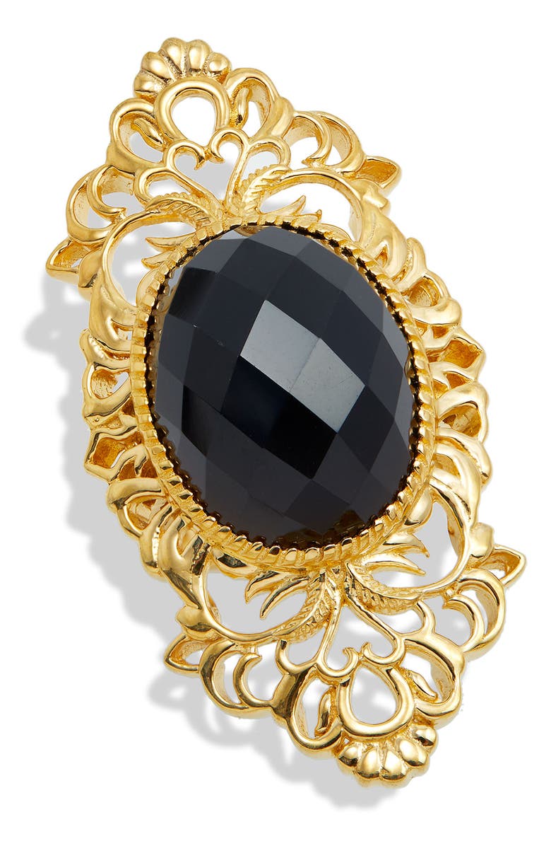 SAVVY CIE JEWELS 18K Gold Vermeil Bold Onyx Filigree Statement Ring ...
