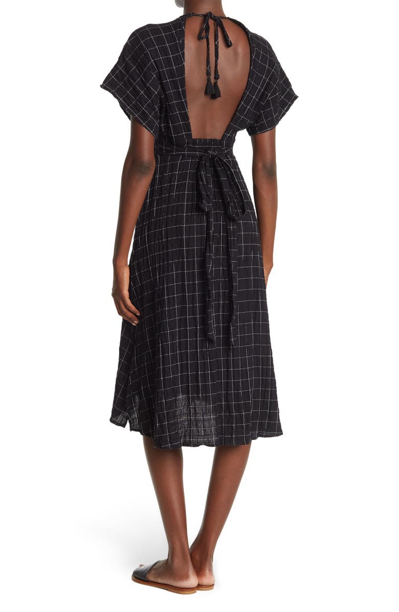 Lovestitch Windowpane Print V-Neck Short Sleeve Midi Dress | Nordstromrack