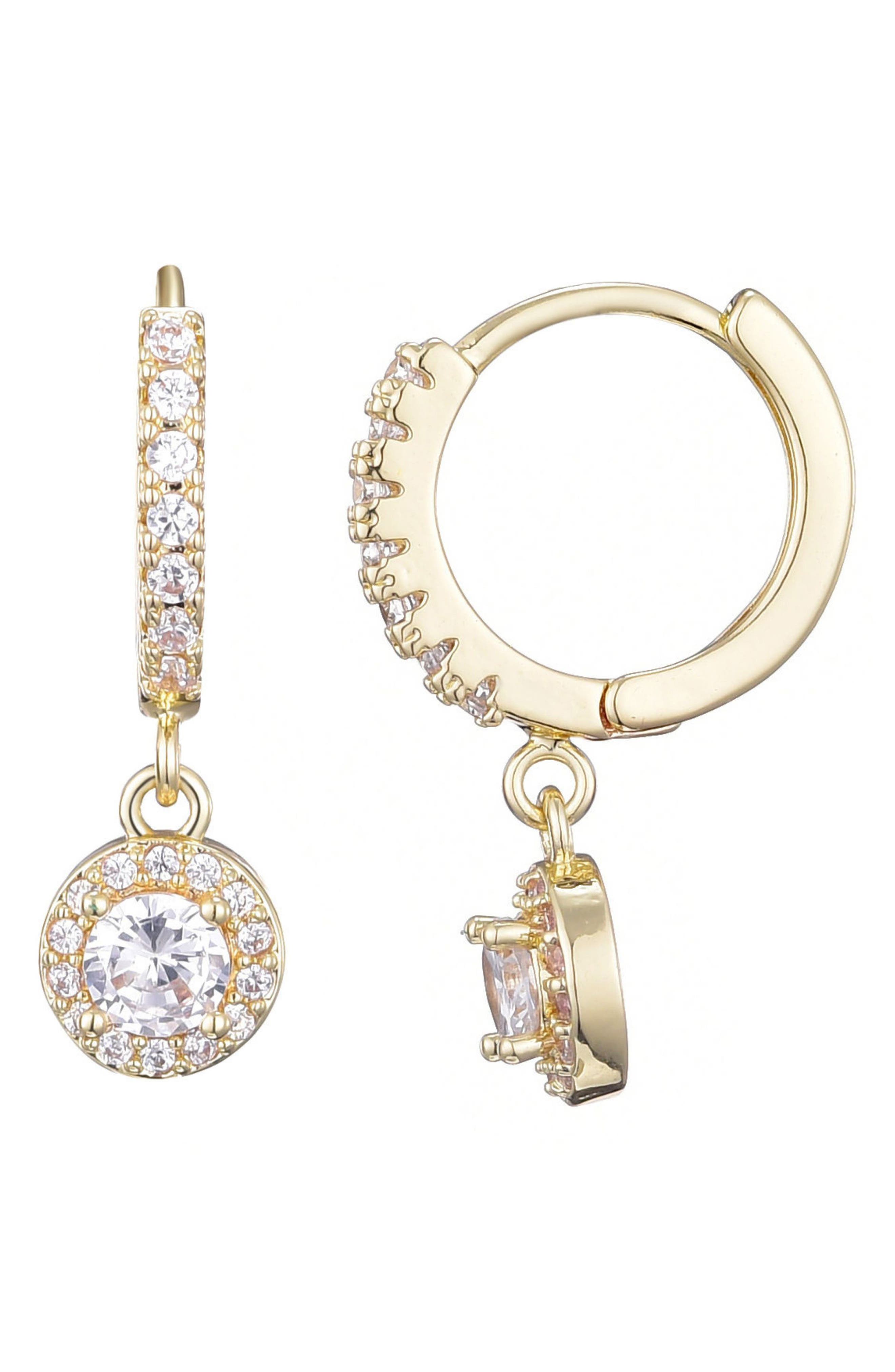 Cubic Zirconia Halo Drop Huggie Hoop Earrings (Women) | Nordstromrack