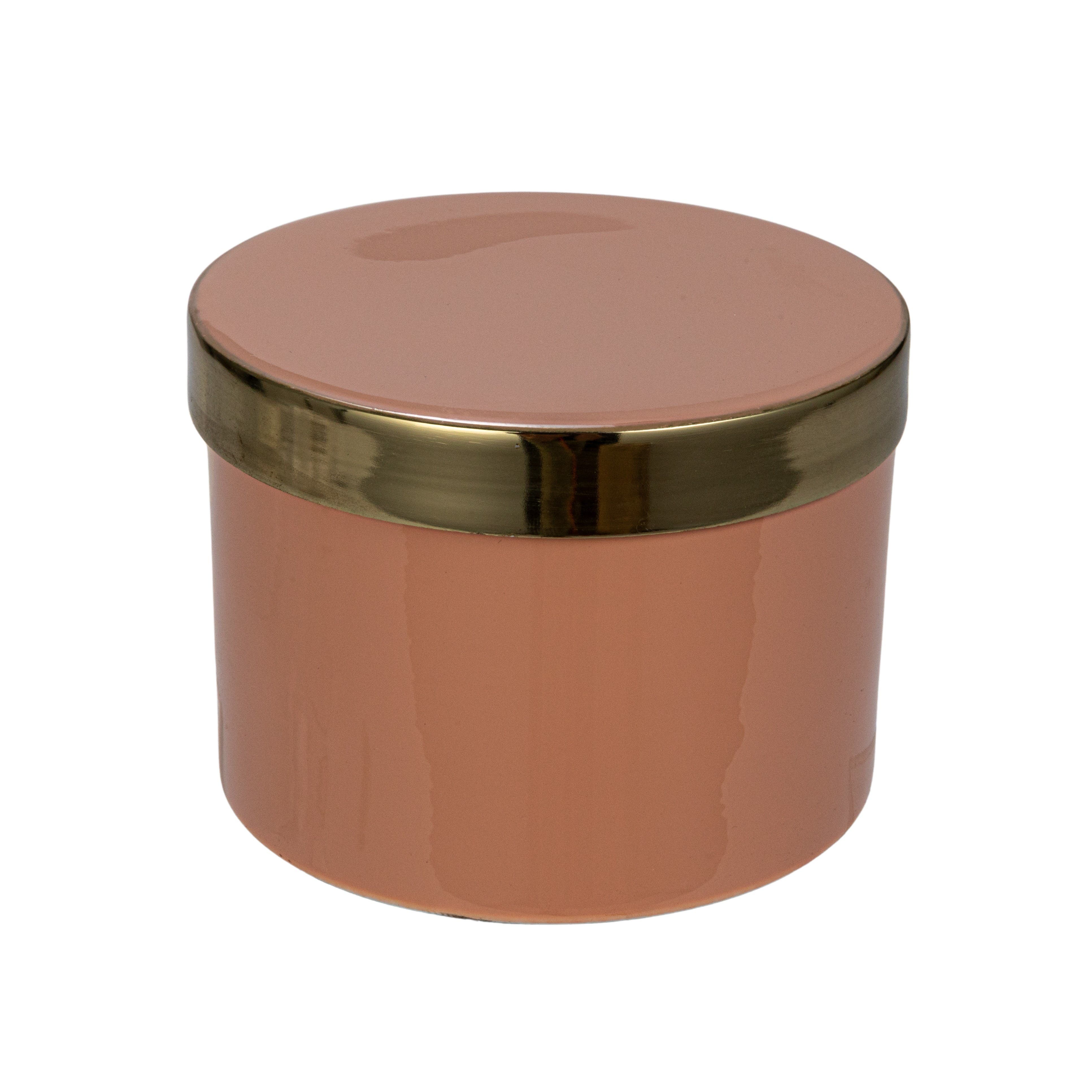 Storied Home Enameled Metal Box with Shiny Interior, Pink and Gold ...