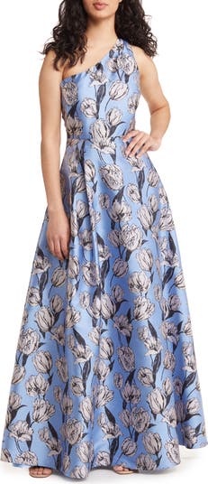 Lulus Exquisite Elegance Floral Jacquard One-Shoulder A-Line Gown ...