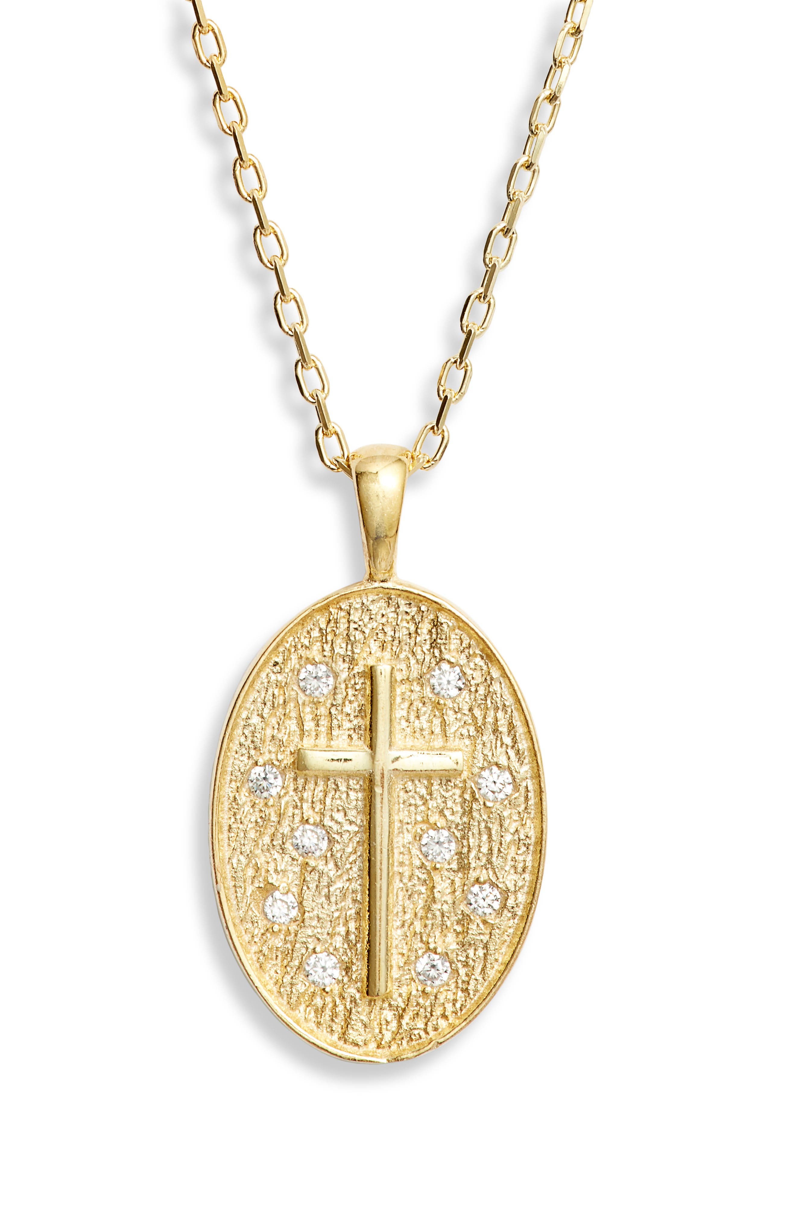 Argento Vivo Sterling Silver Oval Cross Medallion Pendant Necklace ...