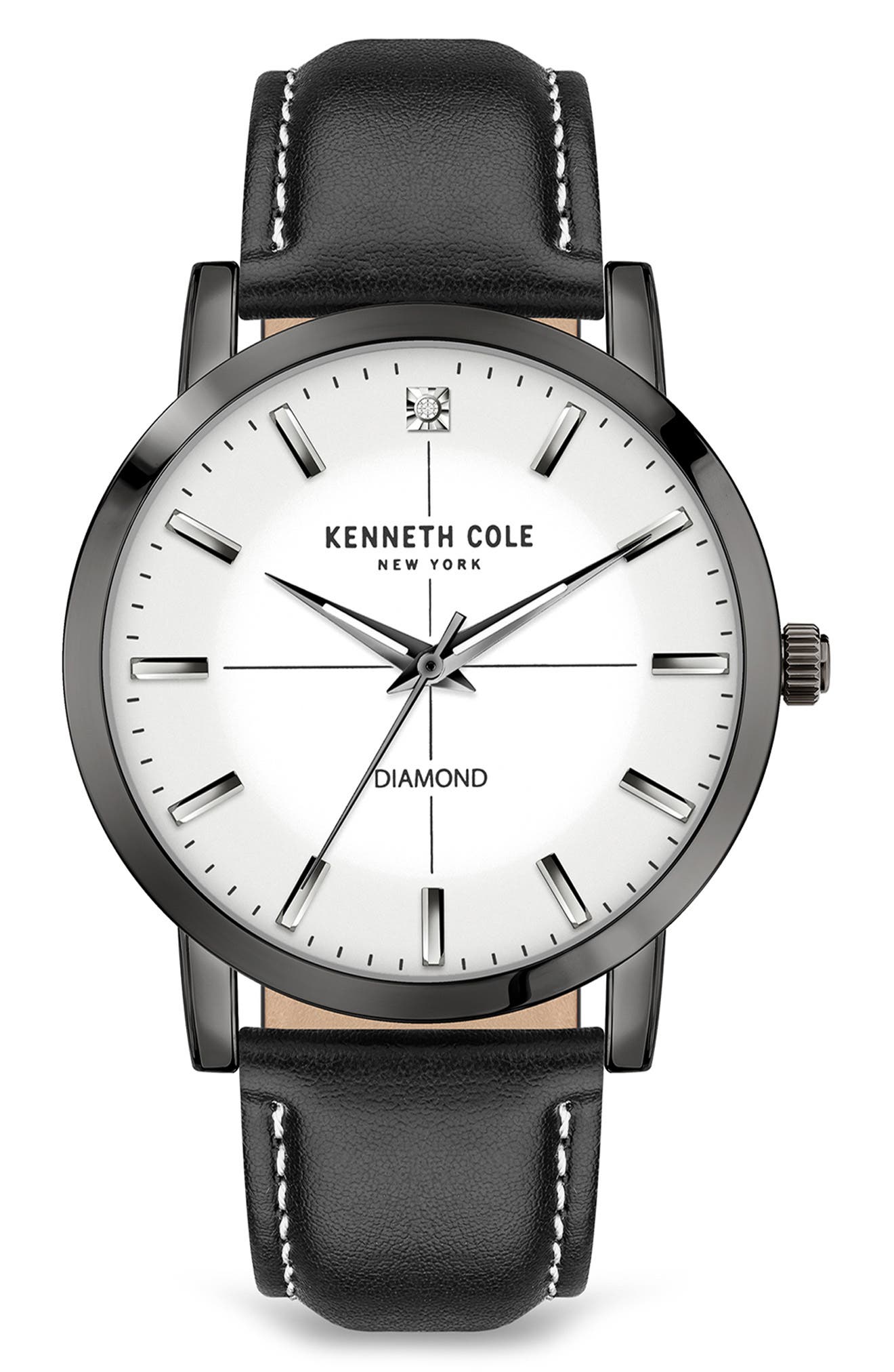 Kenneth Cole Genuine Diamond Leather Strap Watch, 44mm - 0.005ct ...
