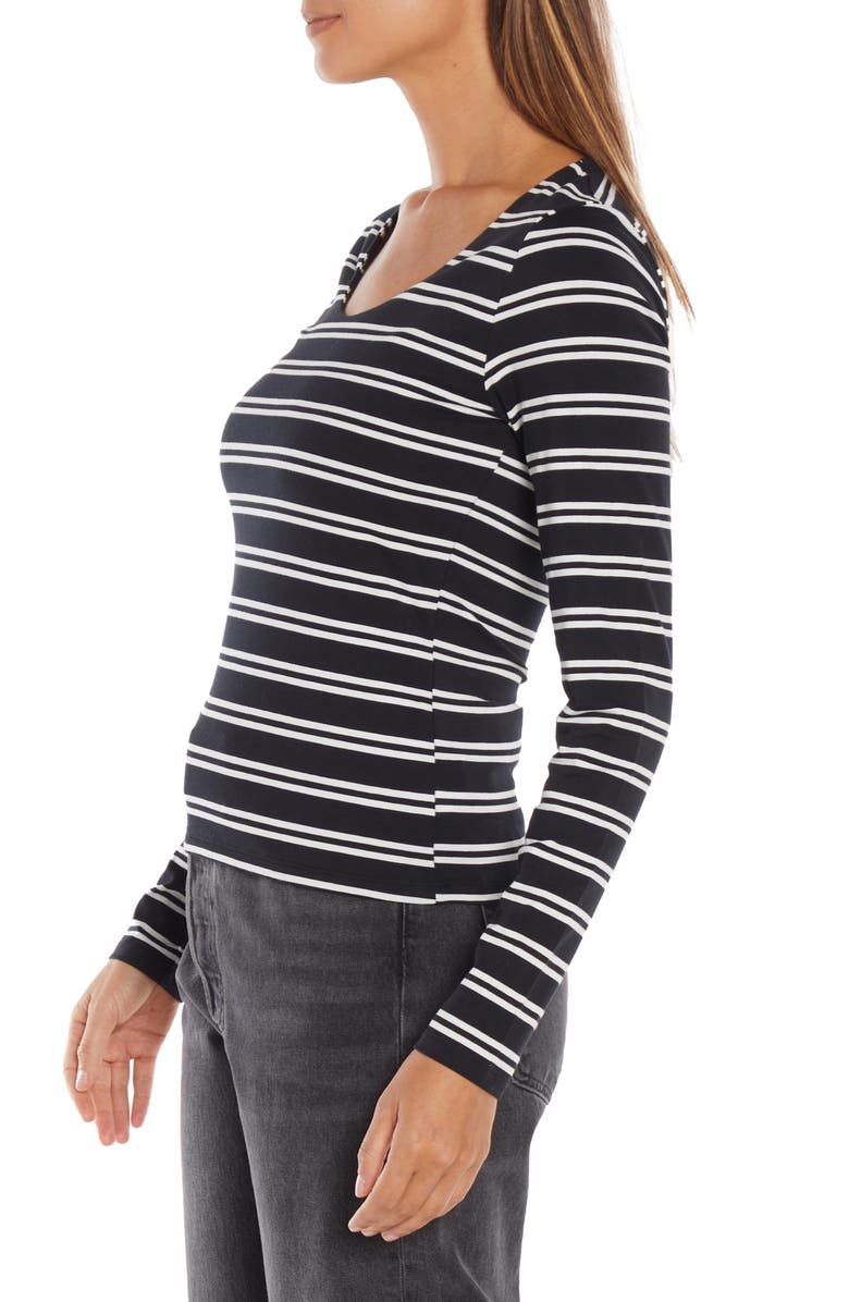 Three Dots Stripe Scoop Neck Stretch Cotton Top | Nordstromrack