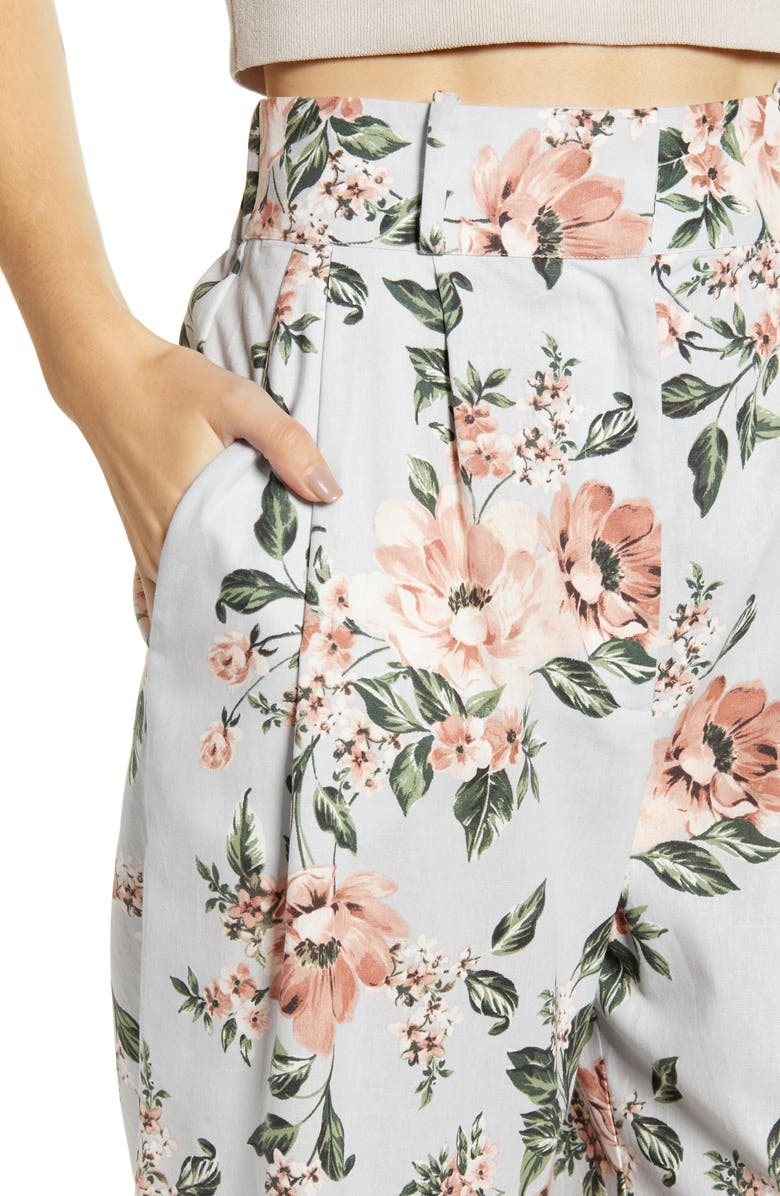 WAYF Tonya Pleated Wide Leg Floral Print Pants | Nordstromrack