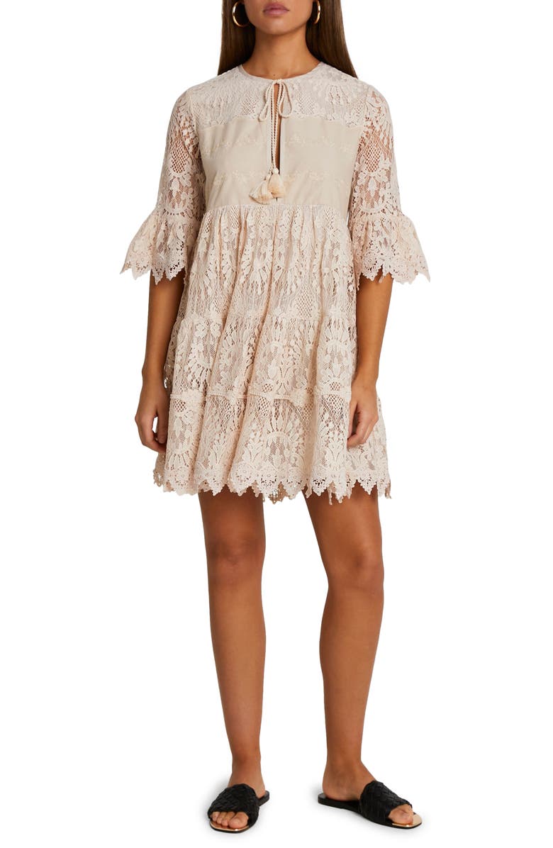 River Island Embroidered Lace Tie Front Minidress | Nordstromrack