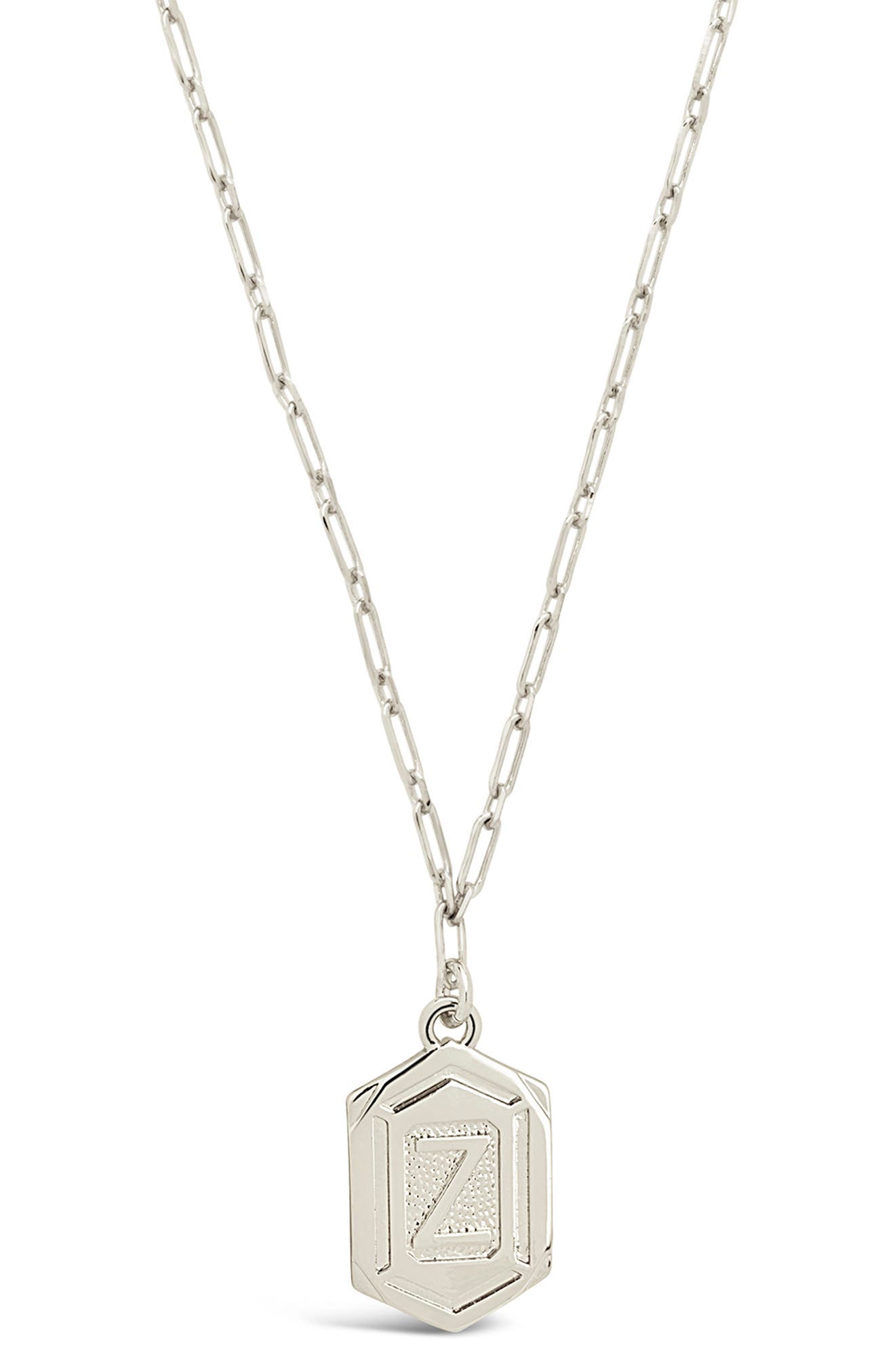 Sterling Forever Hexagon Initial Tag Pendant Necklace | Nordstromrack