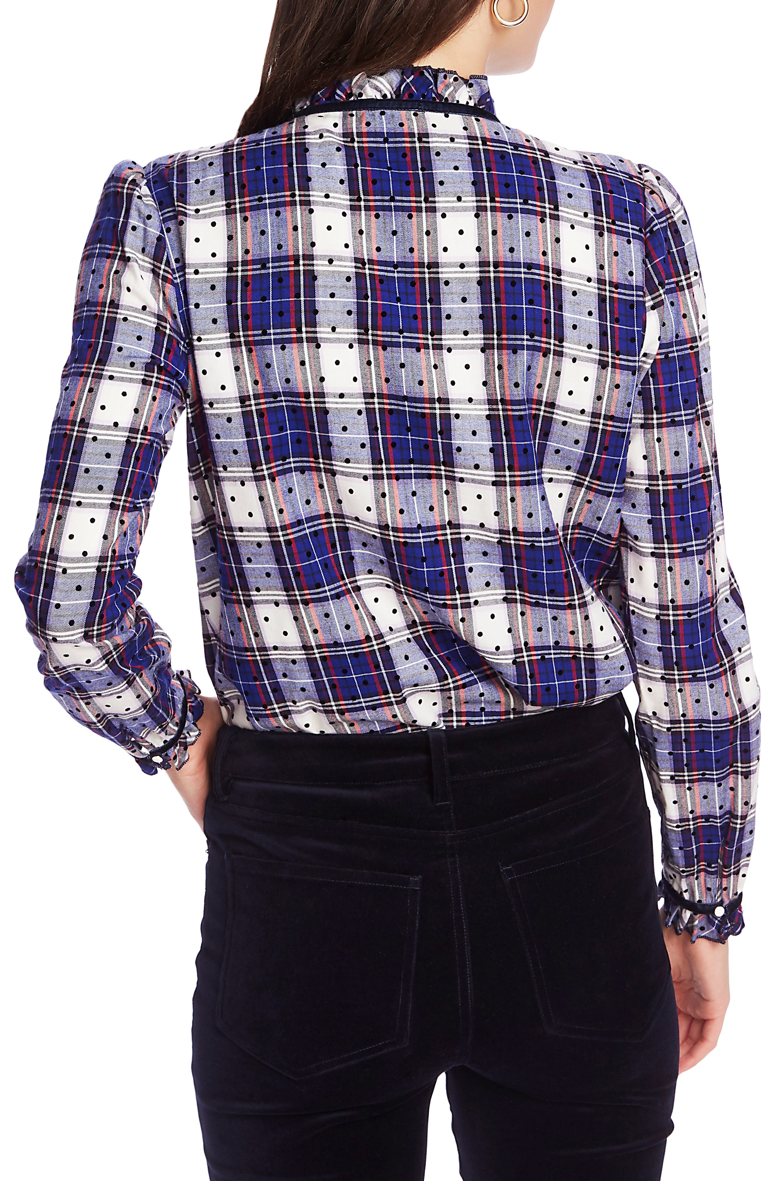 Court & Rowe Tie Ruffle Collar Flocked Dot Plaid Shirt | Nordstromrack