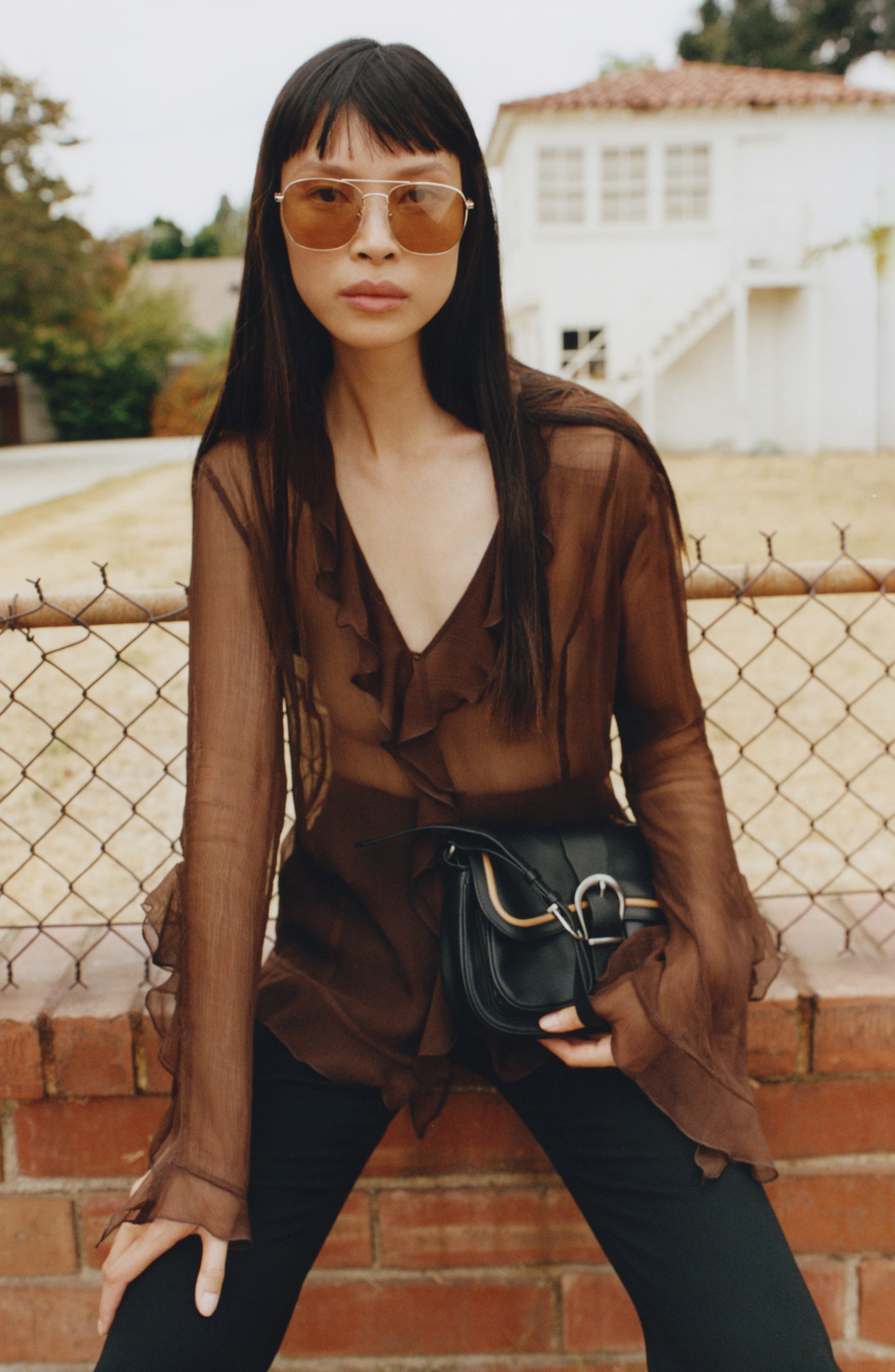 MANGO Sheer Ruffle Top | Nordstrom