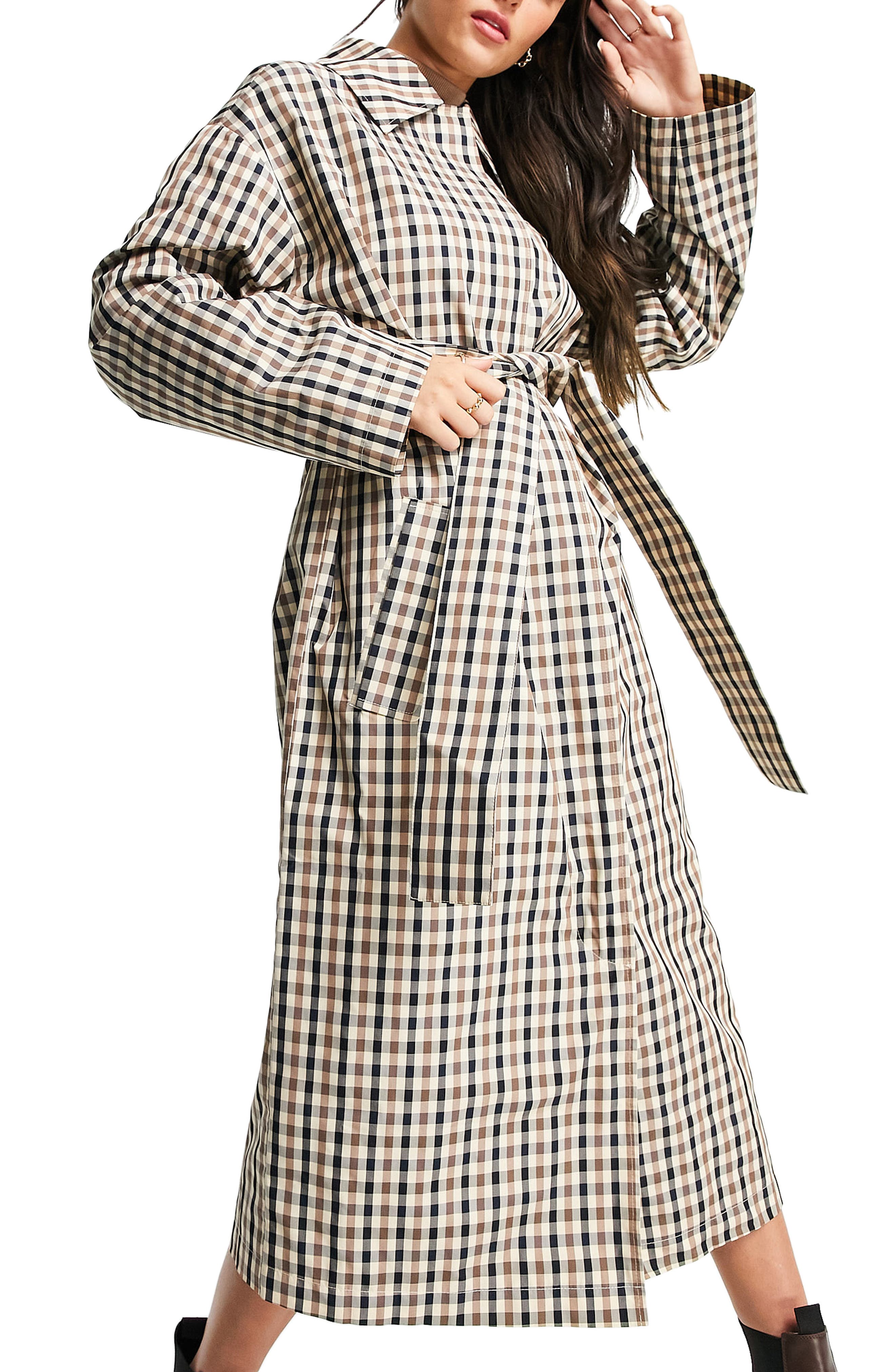 ASOS DESIGN Check Boyfriend Trench Coat | Nordstromrack