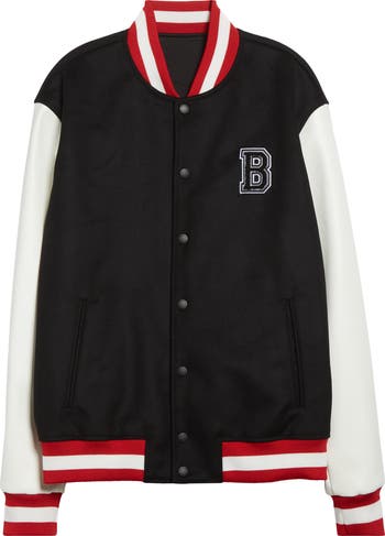 Balmain Logo Embellished Virgin Wool & Faux Leather Varsity Jacket ...