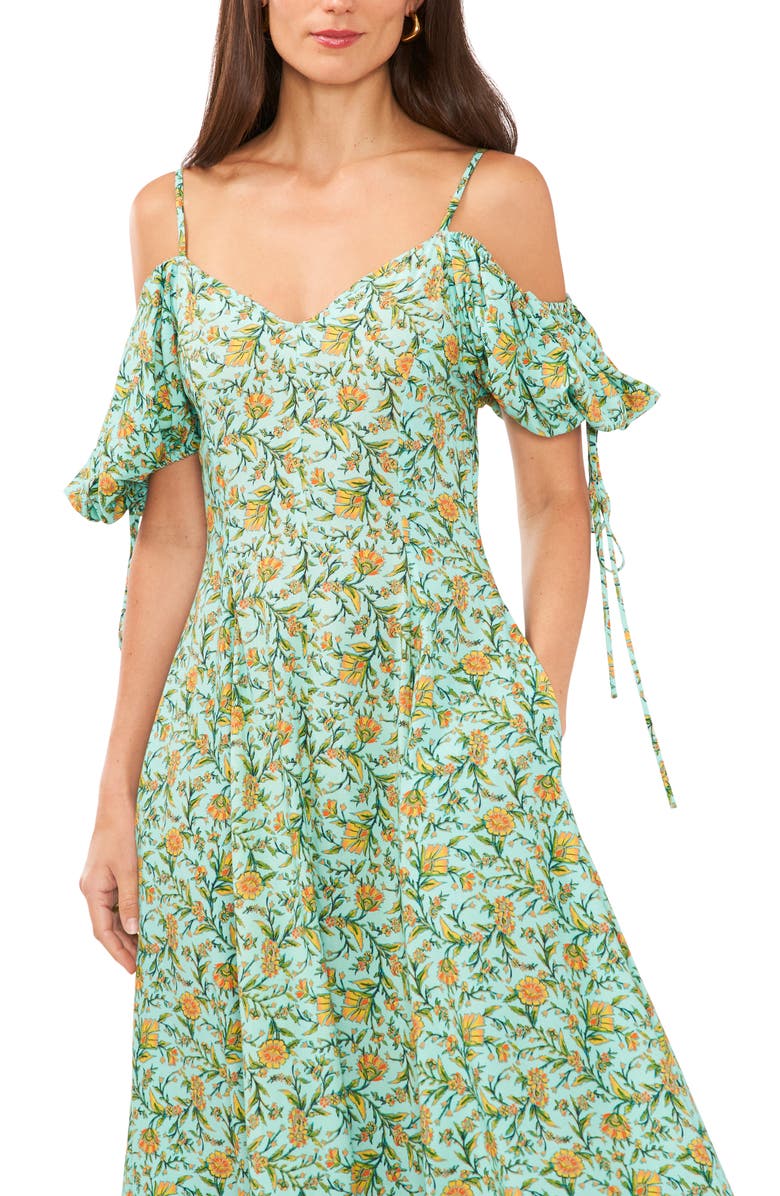 1.STATE Floral Cold Shoulder Midi Dress | Nordstromrack