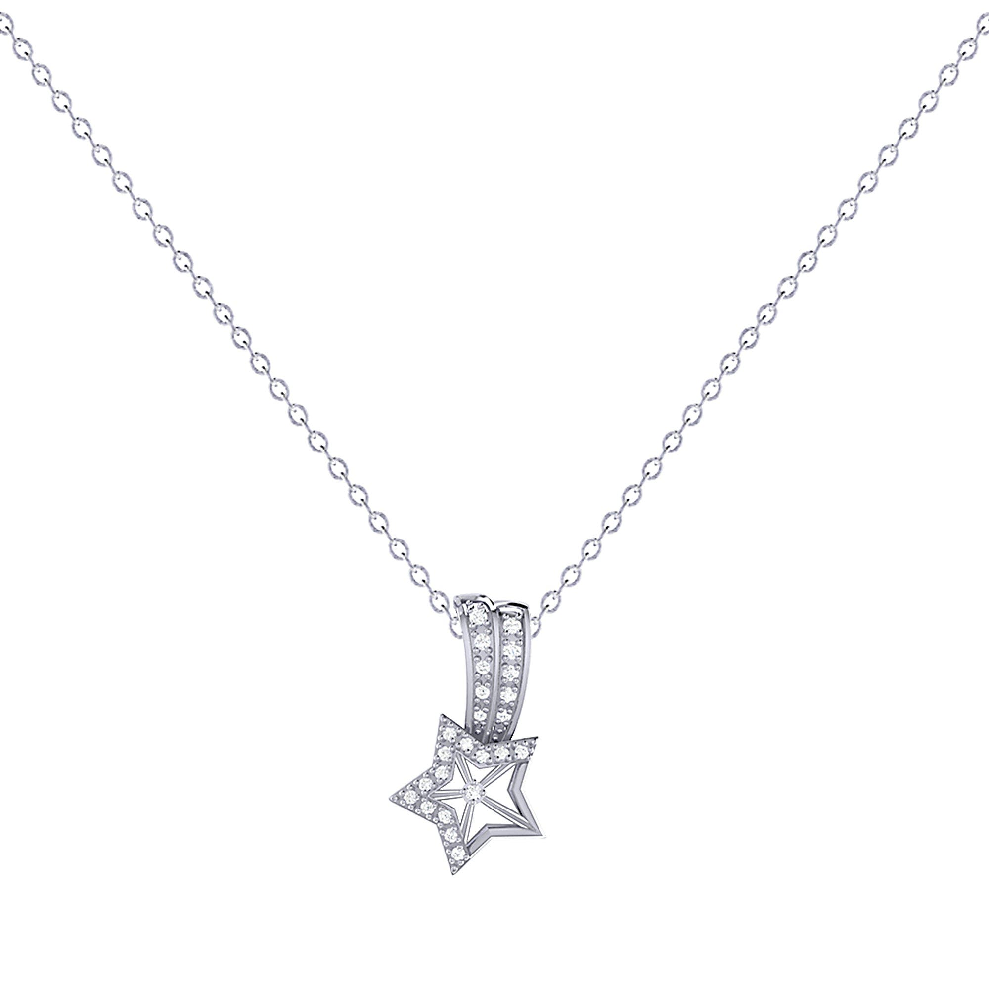 LuvMyJewelry Wishing Star Sterling Silver Diamond Pendant Necklace ...