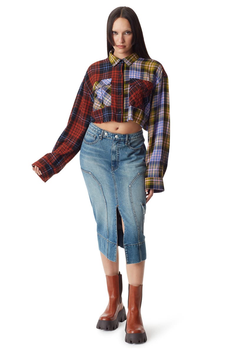 Circus NY by Sam Edelman Aliya Mixed Plaid Crop Cotton Button-Up Shirt ...