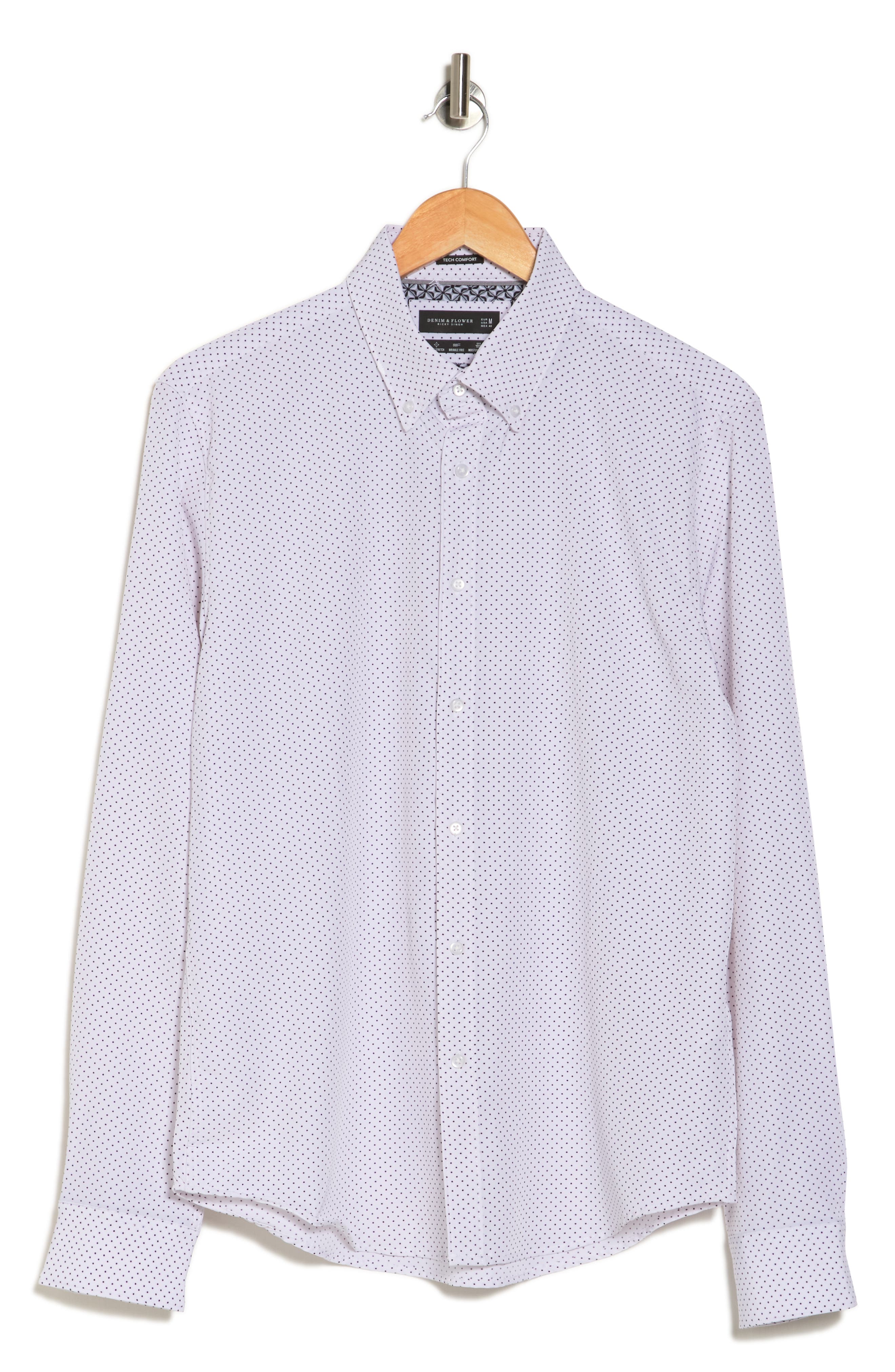 DENIM AND FLOWER Polka Dot Print Stretch Button-Up Sport Shirt ...