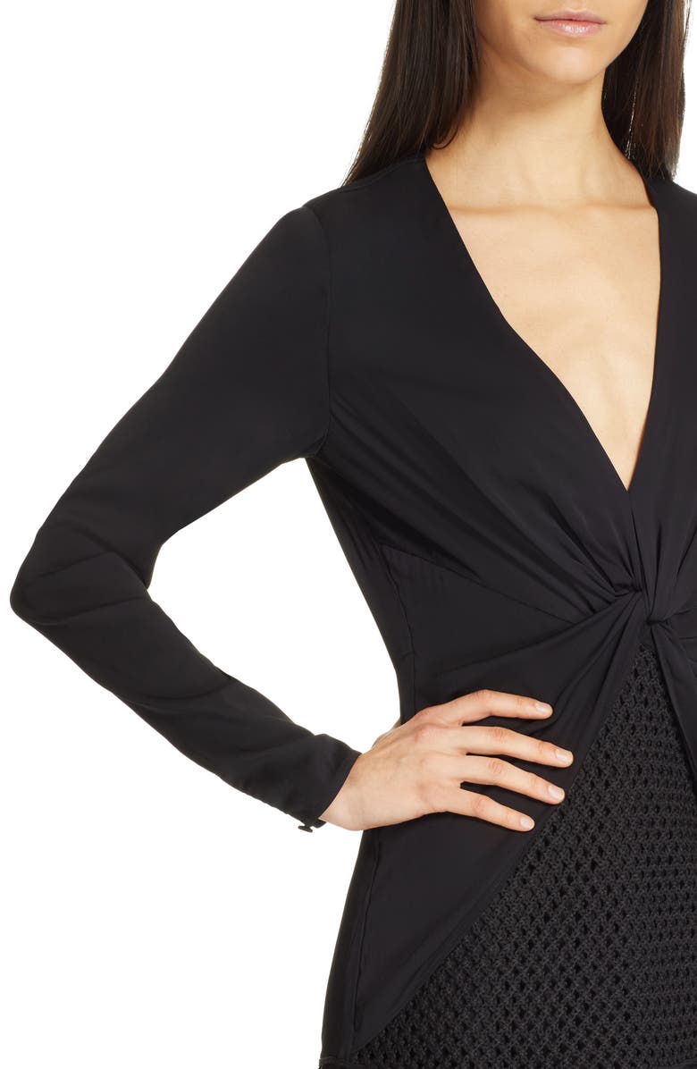 Self-Portrait Twist Front Crochet Panel Minidress | Nordstrom