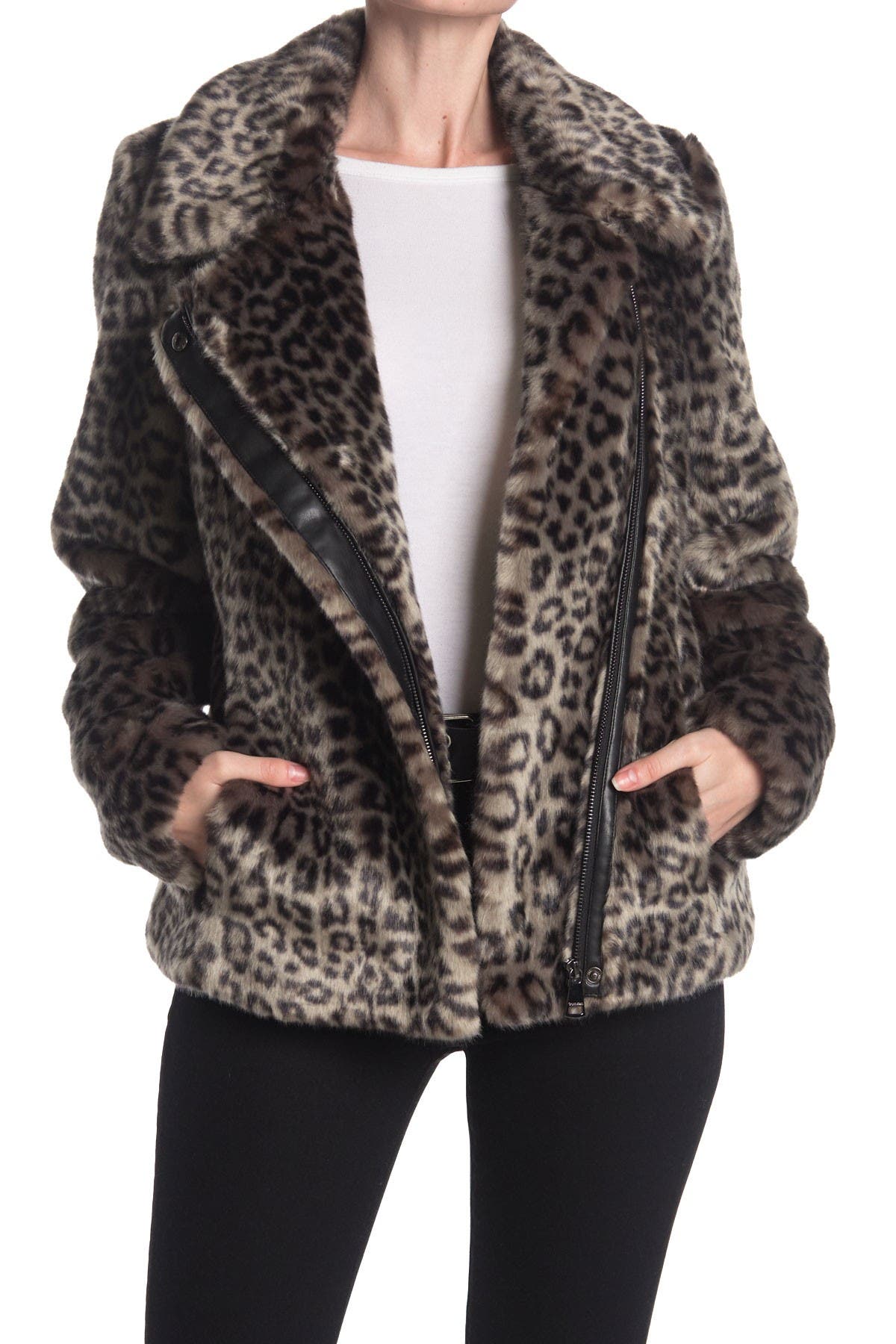 Calvin Klein Leopard Print Faux Fur Asymmetrical Zip Jacket | Nordstromrack