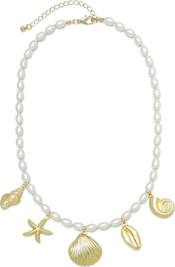 Adornia Shell Charm Faux Pearl Necklace | Nordstromrack