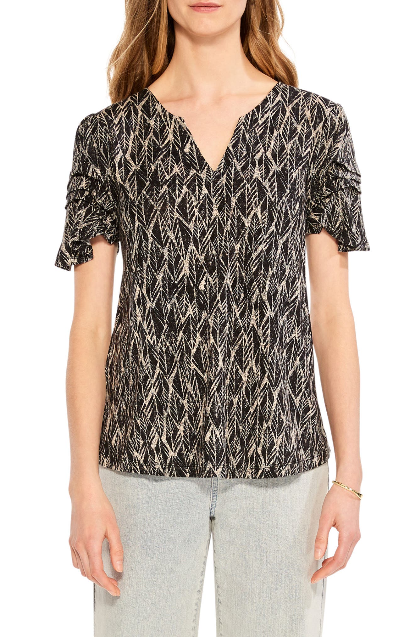 NZT by NIC+ZOE Sketched Leaves Knit Flutter Sleeve Top | Nordstromrack