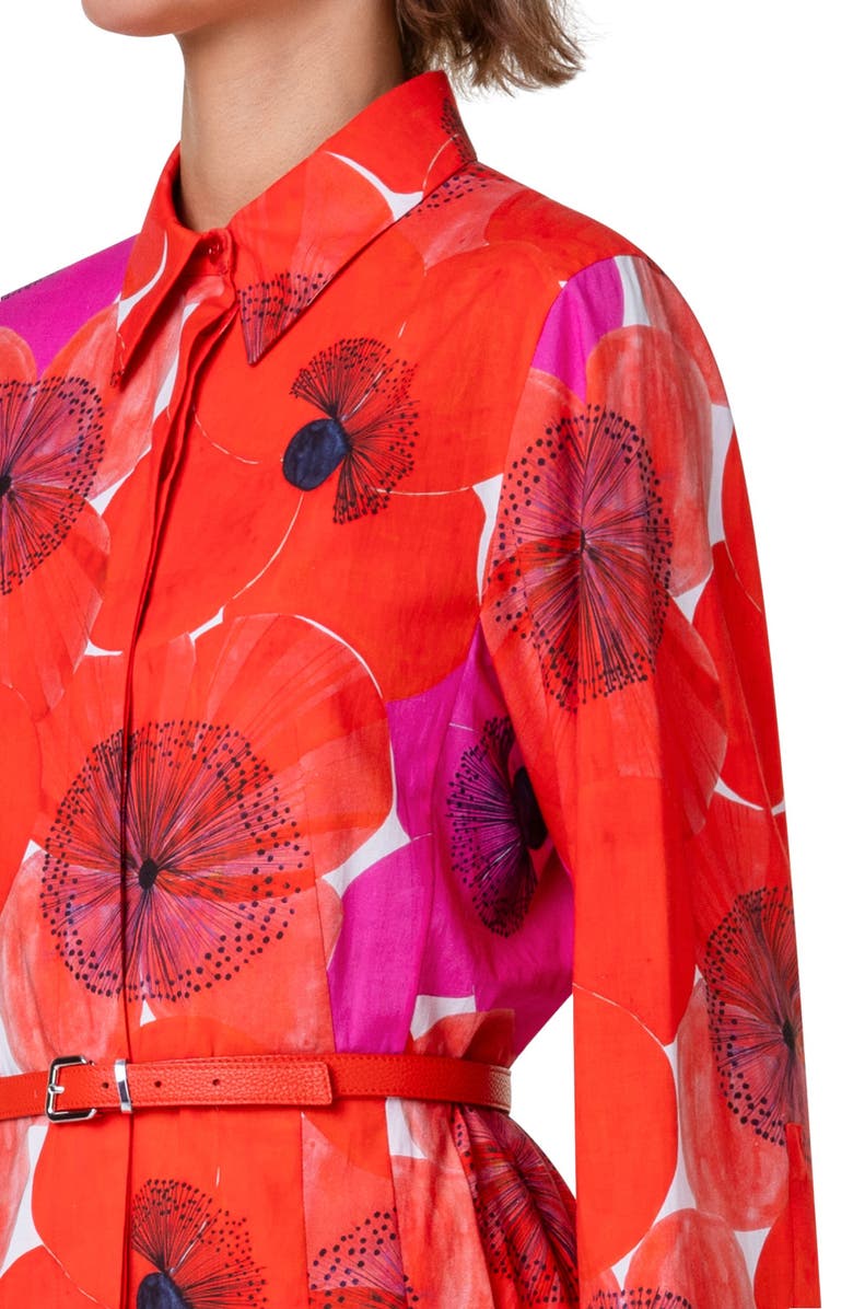Akris Poppy Print Belted Cotton Shirtdress | Nordstromrack