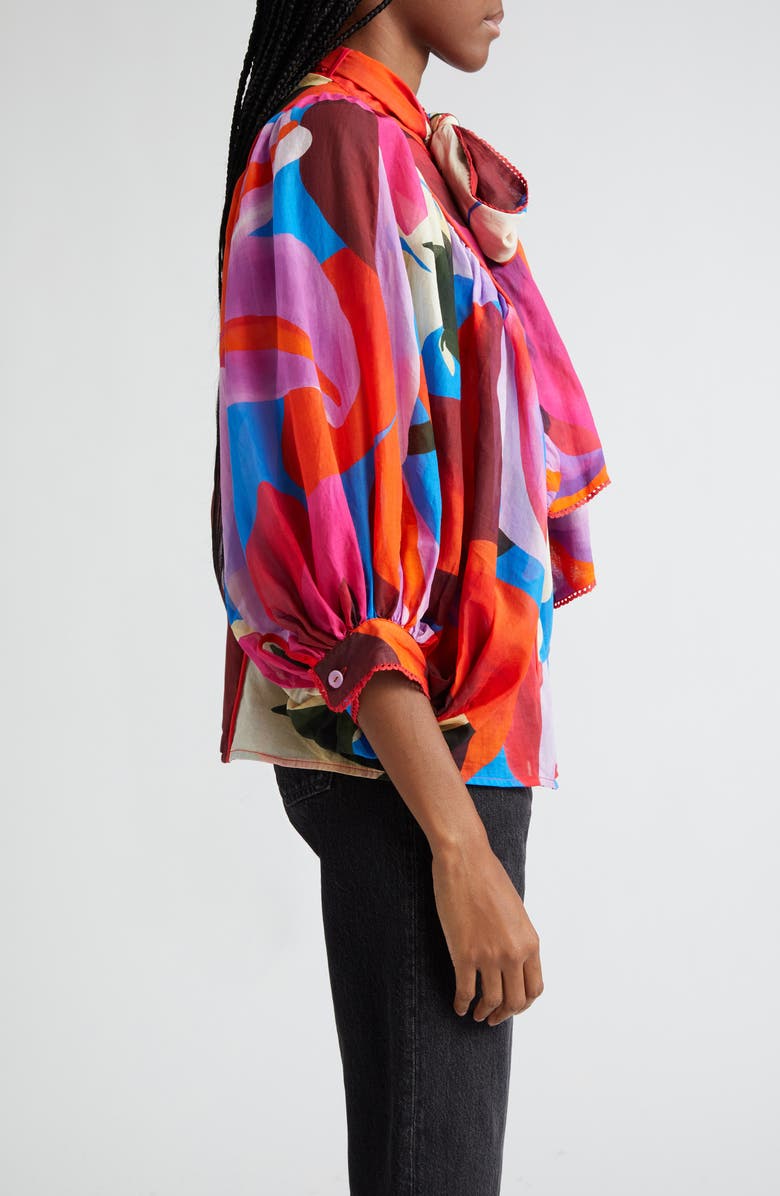 FARM Rio Floral Watercolor Three-Quarter Sleeve Button-Up Top ...