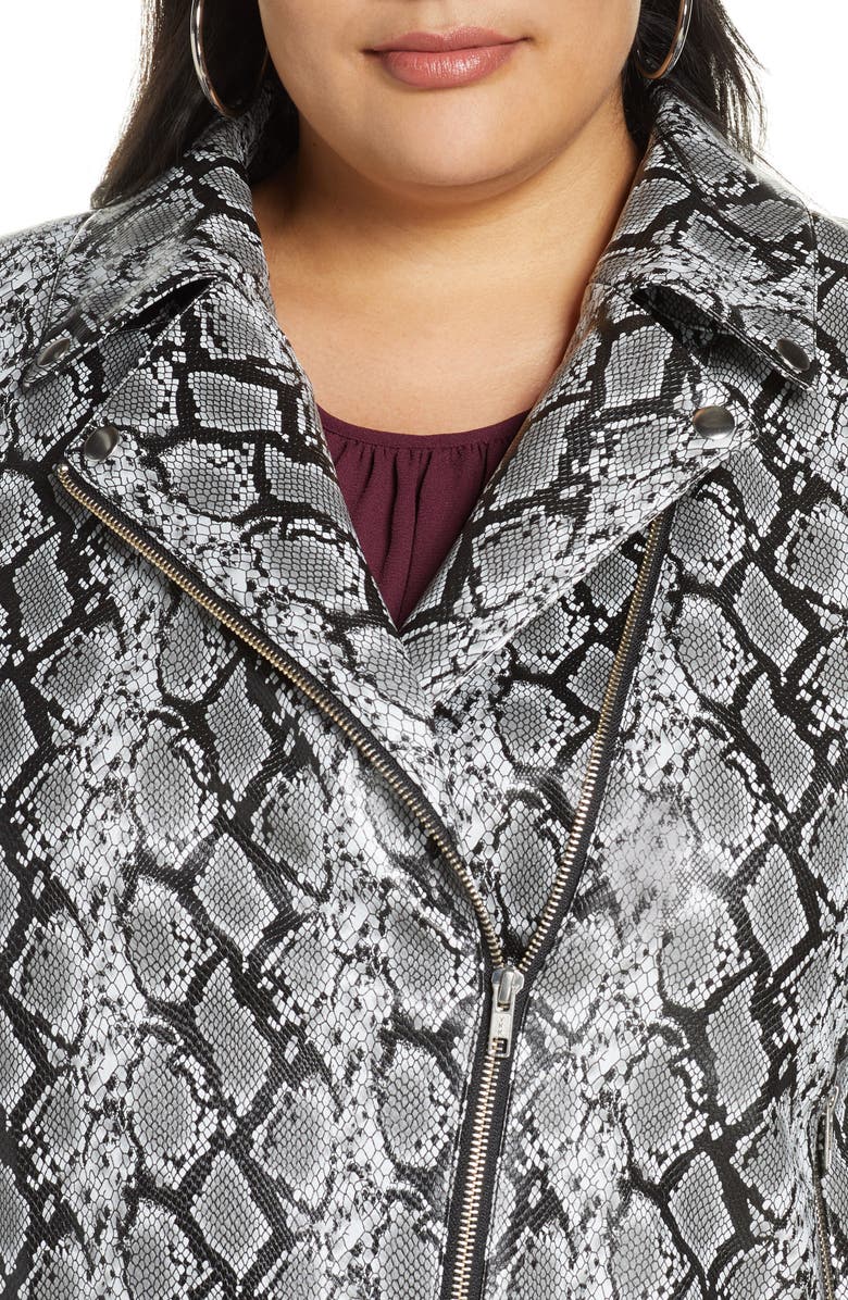 Halogen® Snakeskin Print Faux Leather Moto Jacket | Nordstrom