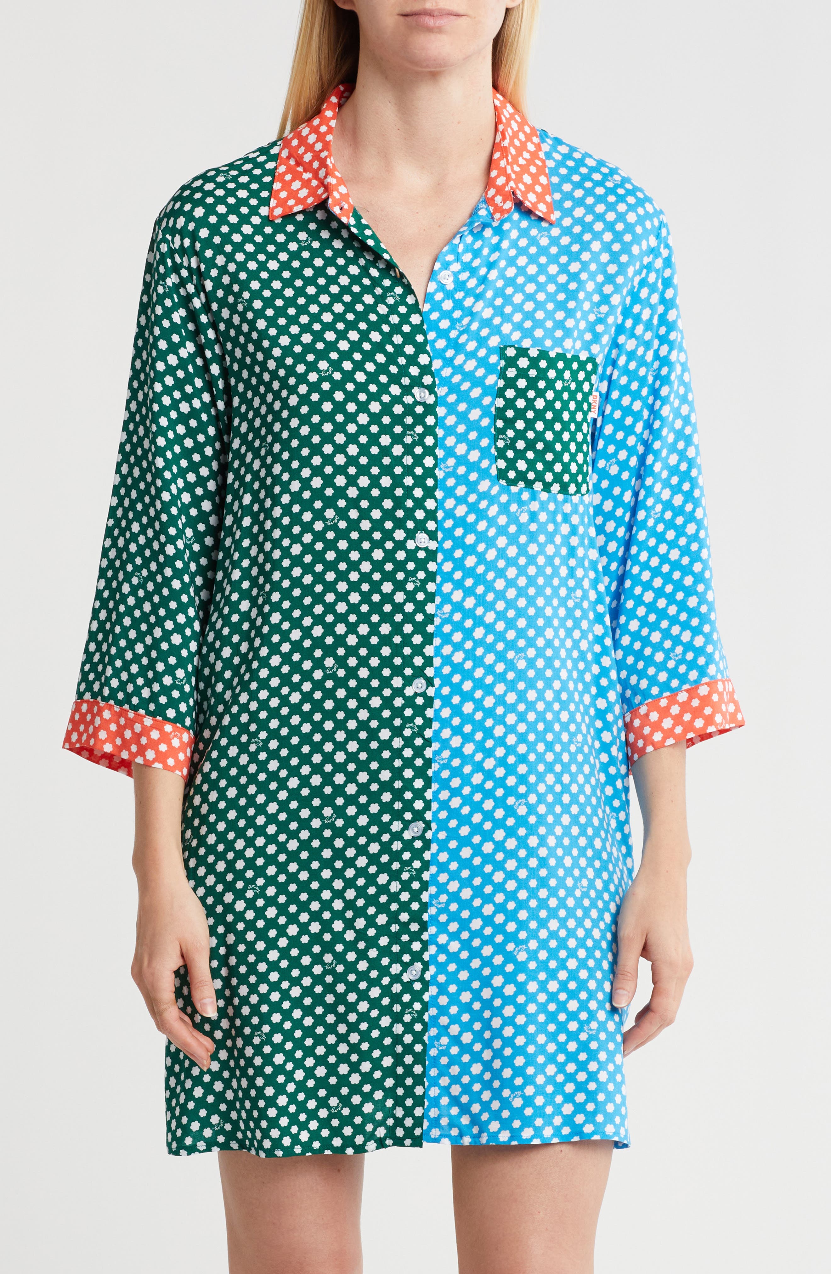 DKNY Colorblock Button-Up Nightgown | Nordstromrack