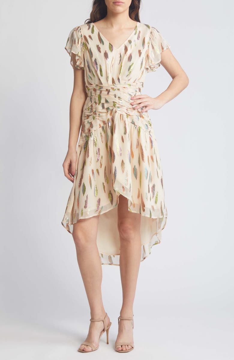 CIEBON Palmina Metallic Leaf Print High-Low Dress | Nordstromrack