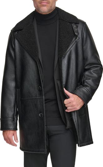 Andrew Marc Faux Leather Topper with Faux Shearling Trim | Nordstromrack