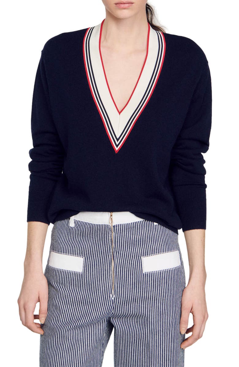 SANDRO Steven Wool & Cashmere Varsity Sweater | Nordstromrack