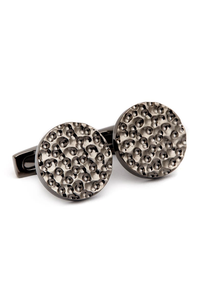 Hickey Freeman Black Rhodium Plated Hammered Round Cuff Links ...