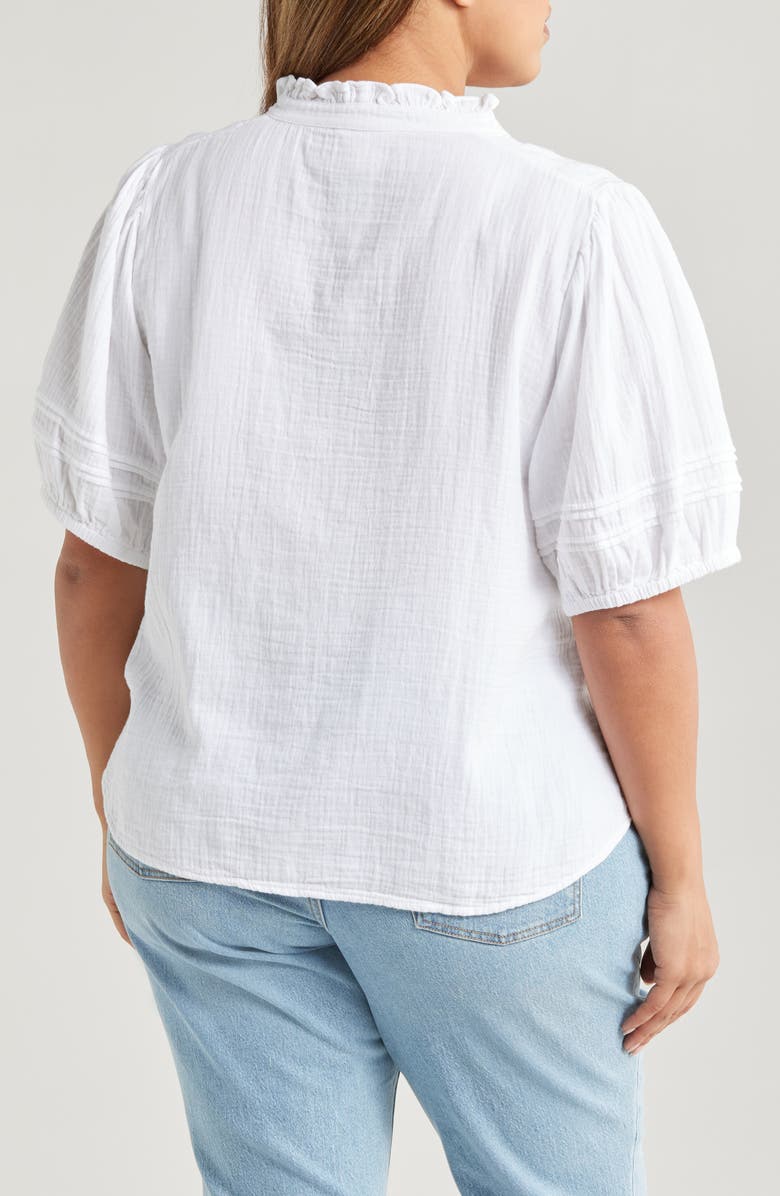 Caslon® Ruffle Band Collar Cotton Gauze Button-Up Shirt | Nordstromrack