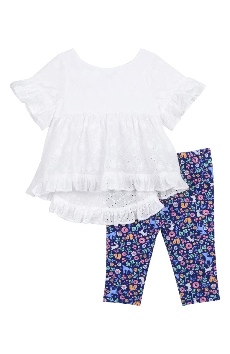 Pastourelle by Pippa & Julie Eyelet Ruffle Top & Floral Leggings Set ...