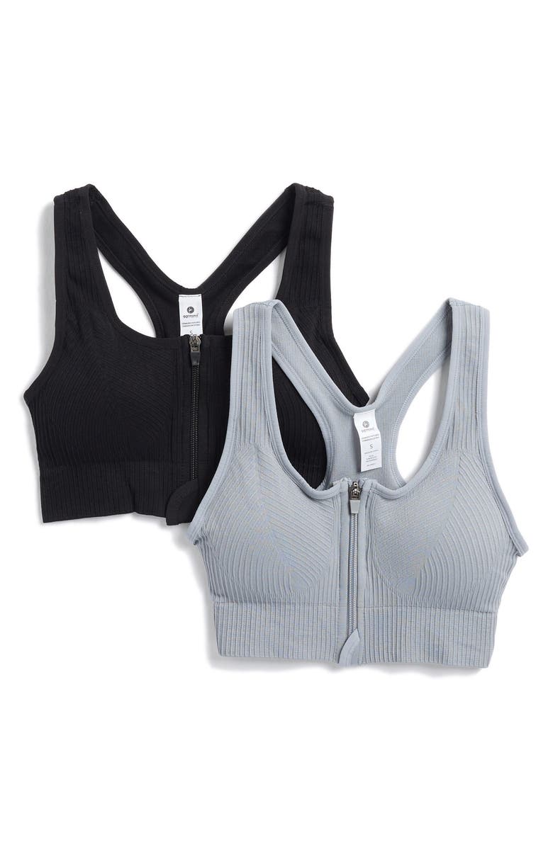 90 DEGREE BY REFLEX Seamless Textured Racerback Zip Sports Bra ...