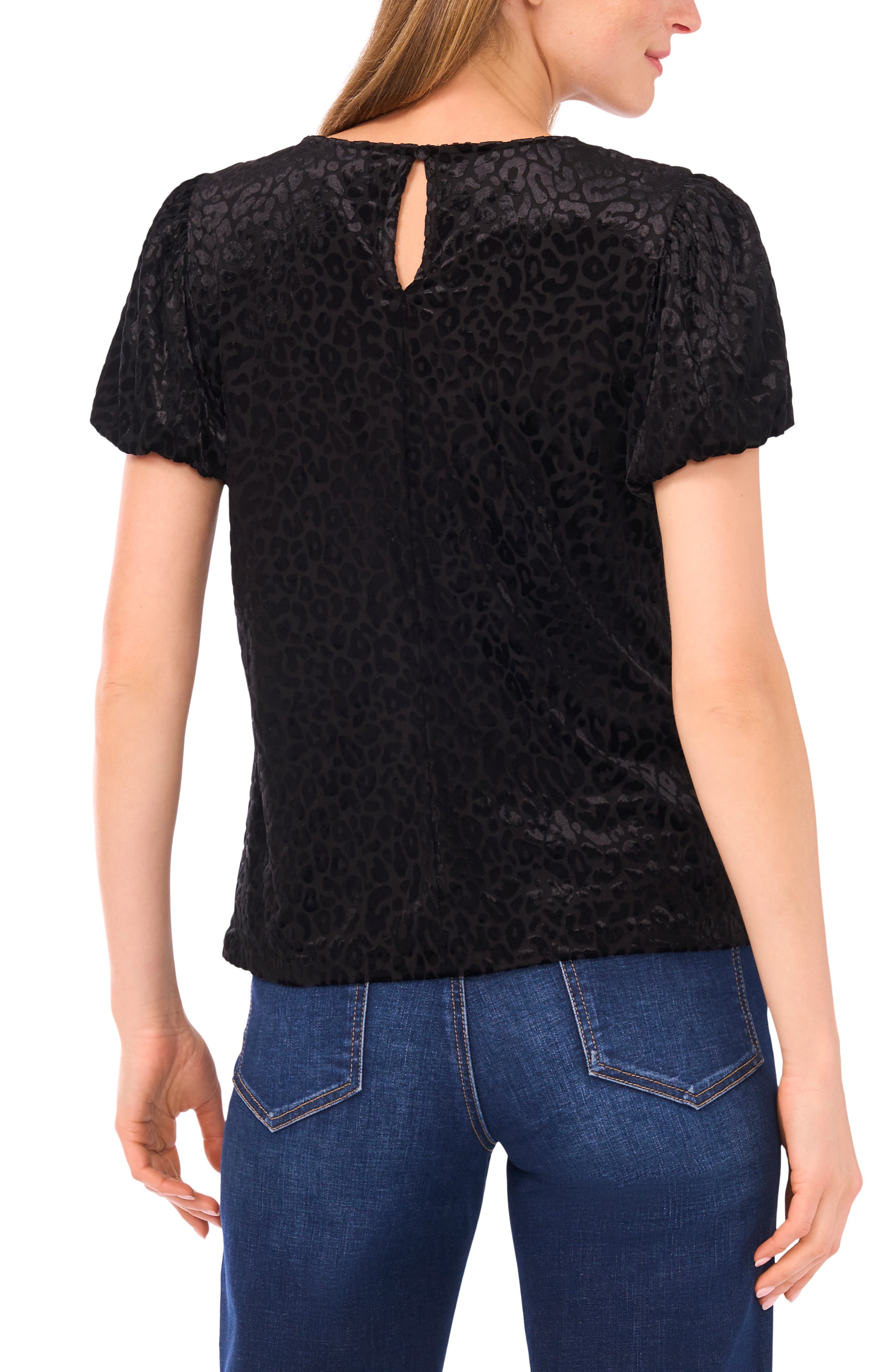 CeCe Puff Sleeve Stretch Velvet Top | Nordstromrack