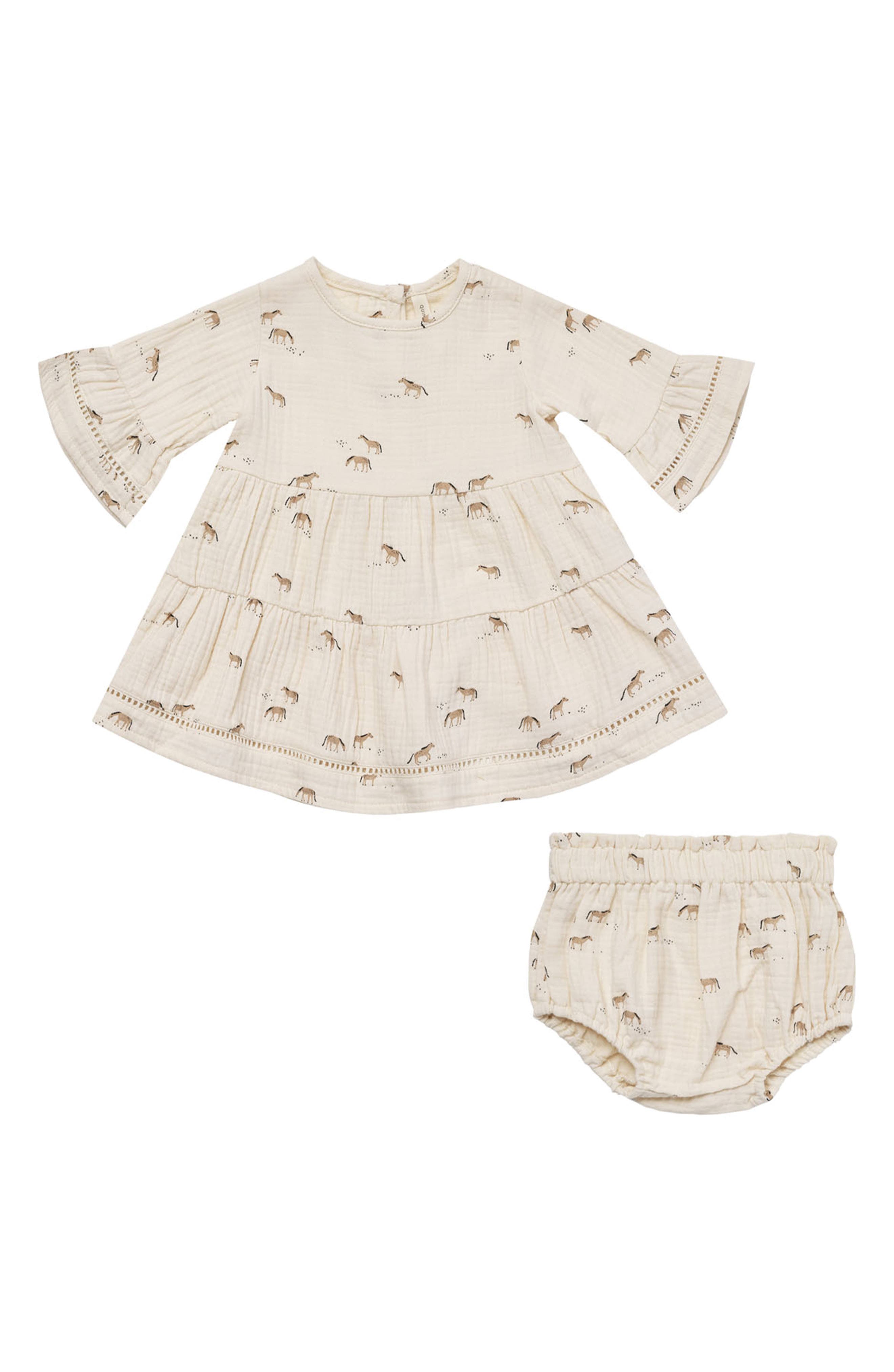 QUINCY MAE Belle Horses Organic Cotton Dress & Bloomers Set | Nordstromrack