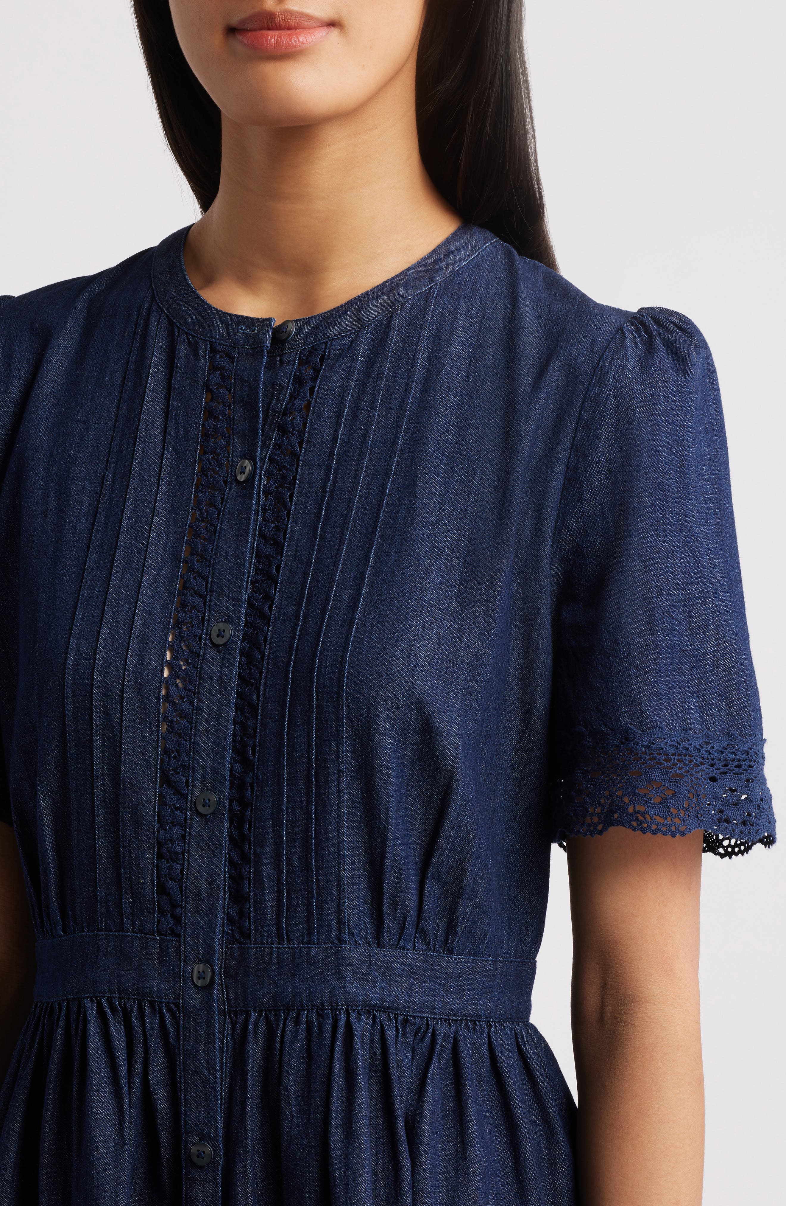 Caslon® Lace Detail Denim Midi Dress | Nordstromrack