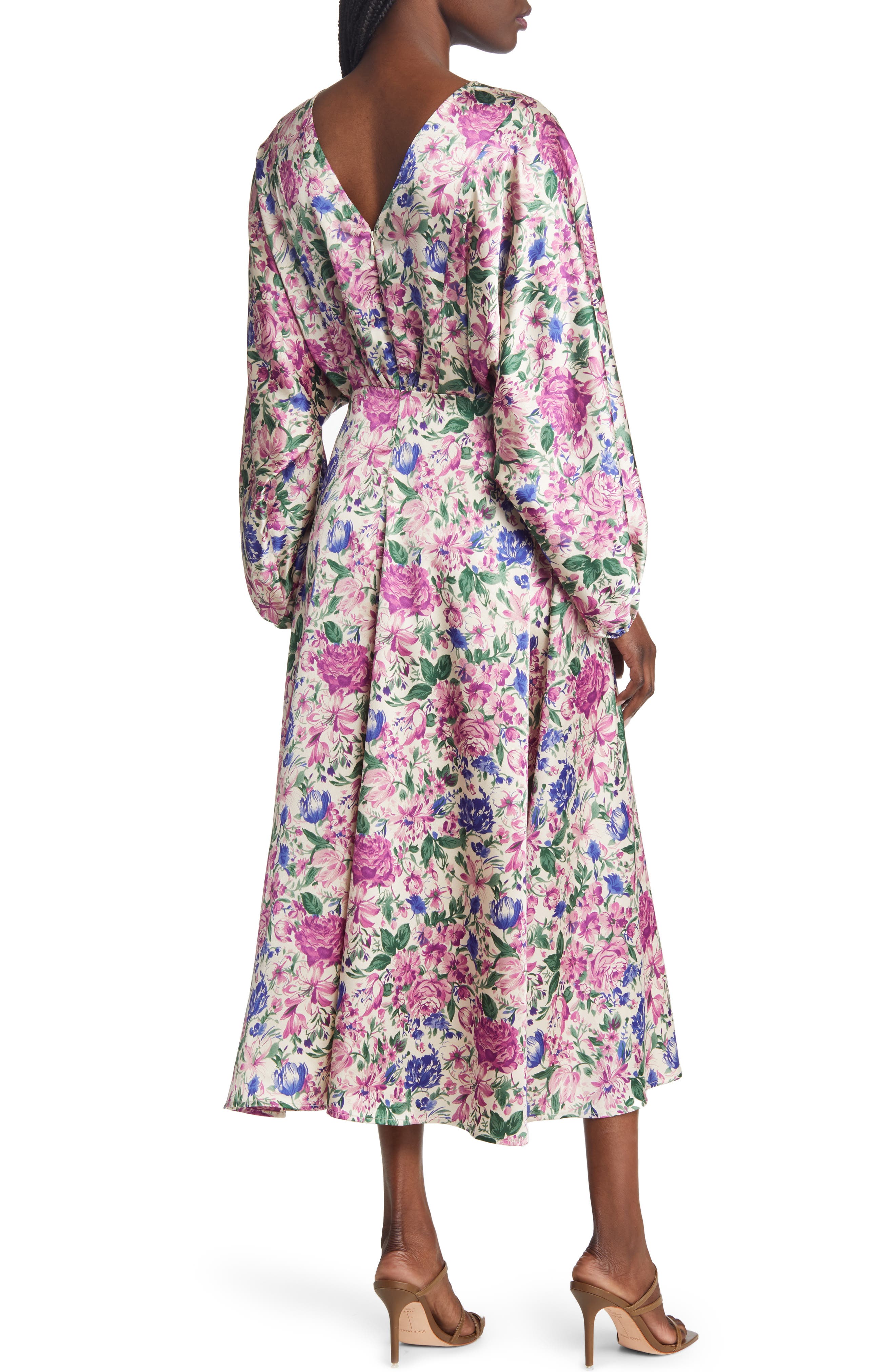 FLORET STUDIOS Floral Print Long Sleeve Satin Dress | Nordstromrack