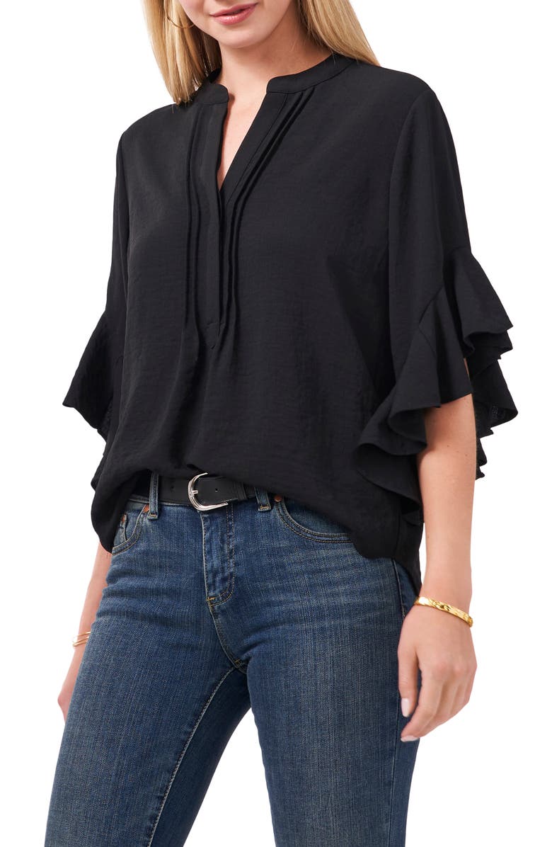 Vince Camuto Flutter Sleeve Matte Rumple Satin Blouse | Nordstromrack