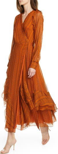 DVF Mercy Long Sleeve Silk Chiffon Wrap Dress | Nordstrom