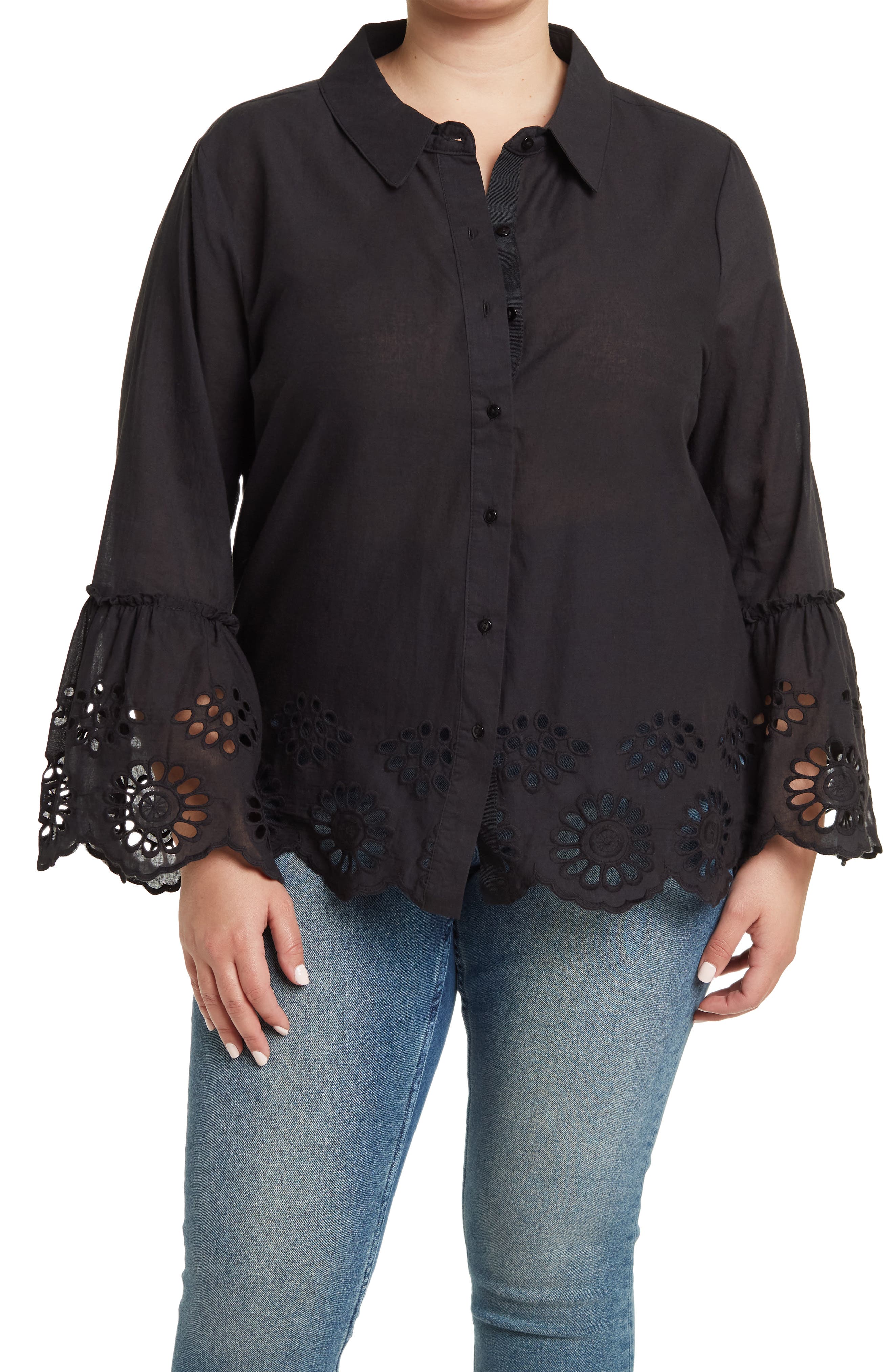 Forgotten Grace Button Down Eyelet Trim Shirt | Nordstromrack