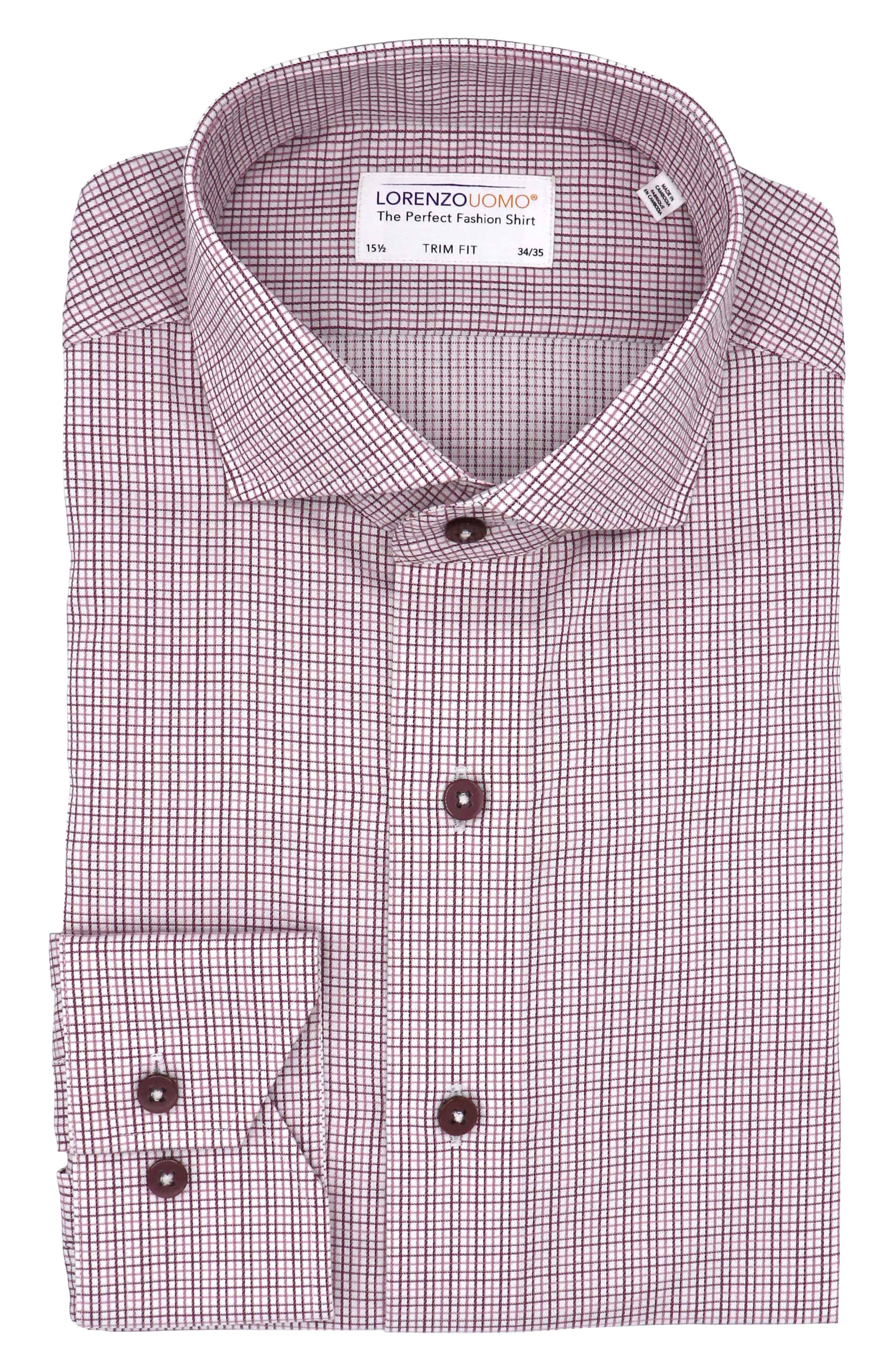 Lorenzo Uomo Trim Fit Textured Box Grid Print Cotton Dress Shirt ...