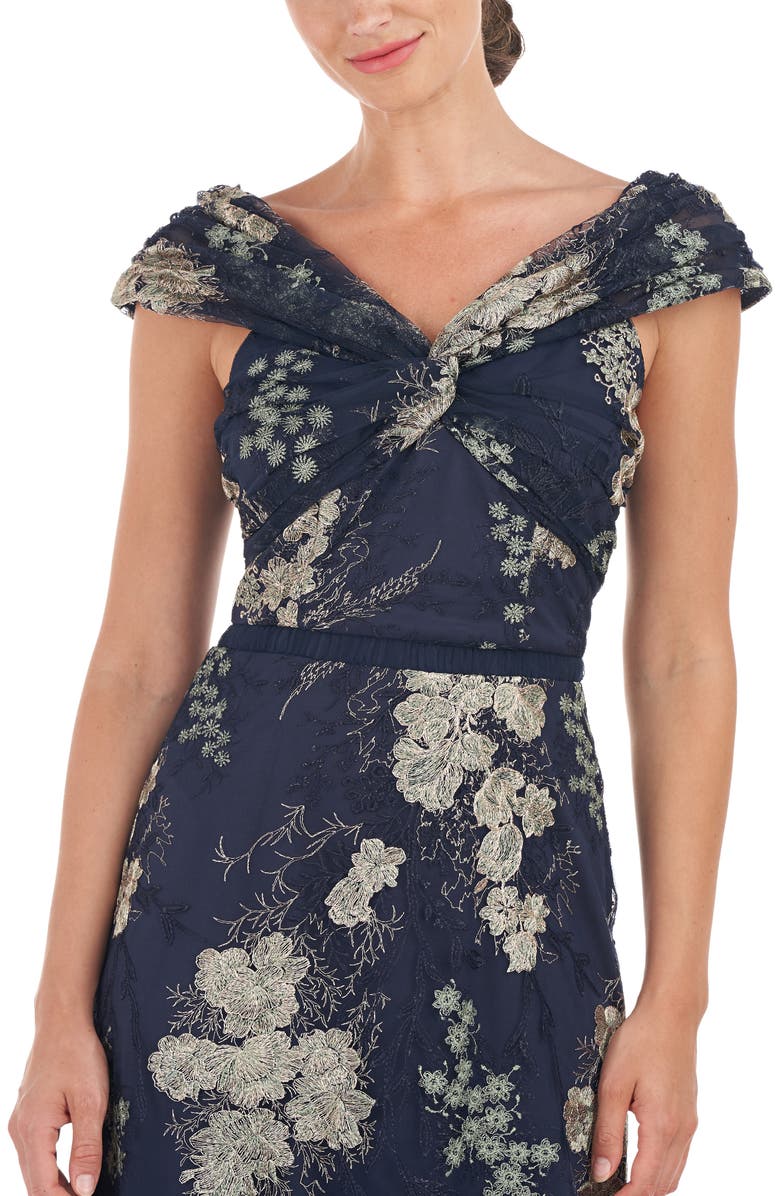 JS Collections Camilla Twist Floral Embroidered A-Line Gown | Nordstromrack