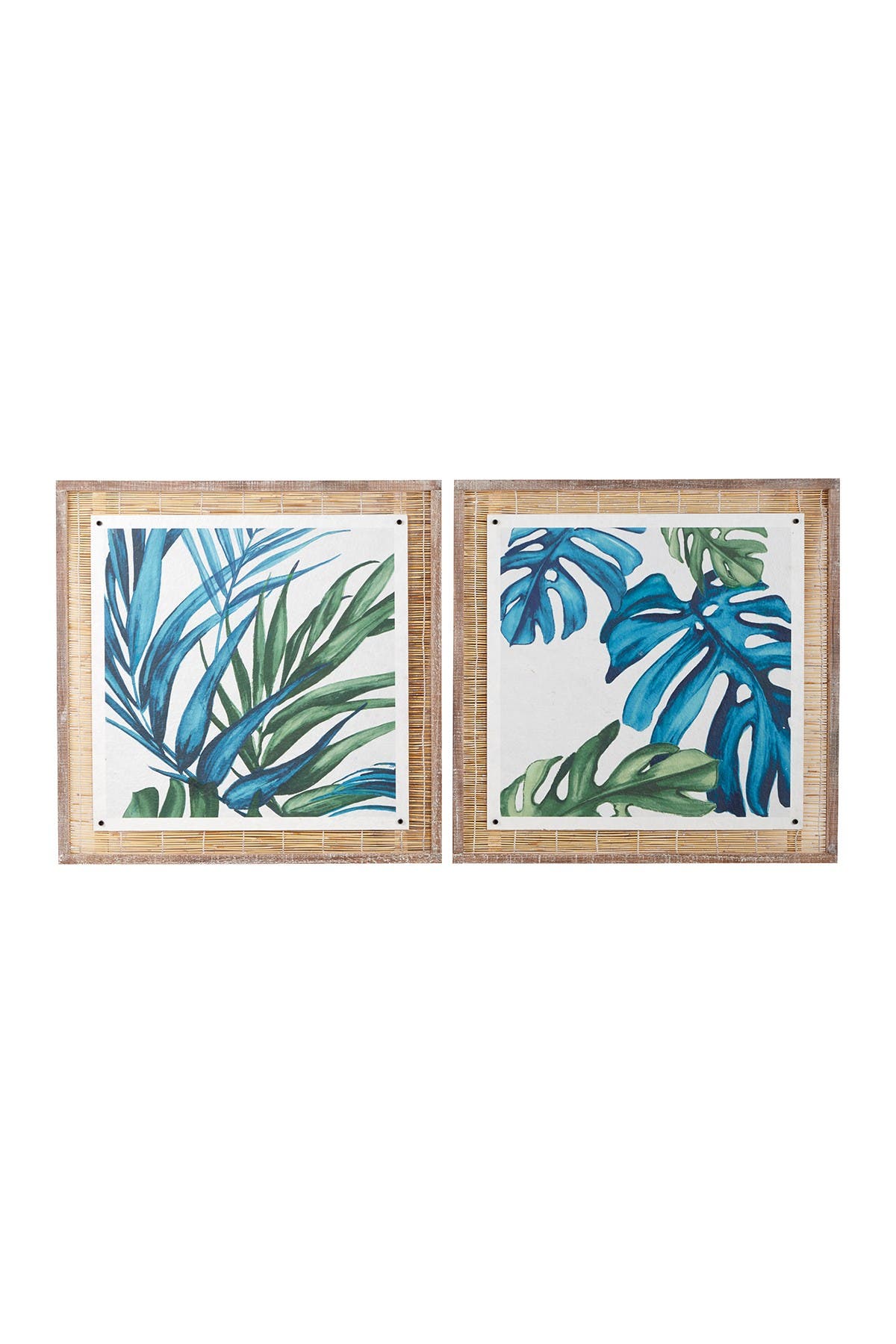 WILLOW ROW Square Blue And Green Botanical Leaves On Paper Wood Wall ...