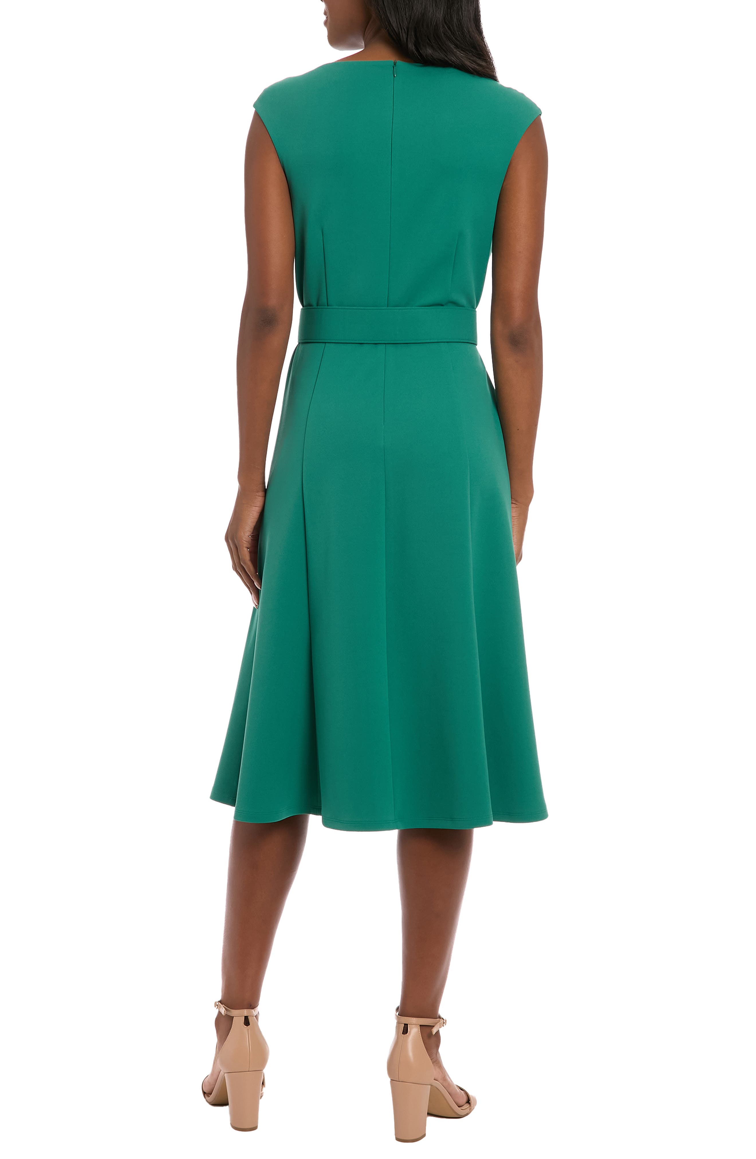 London Times Pleated Boat Neck Fit & Flare Dress | Nordstromrack