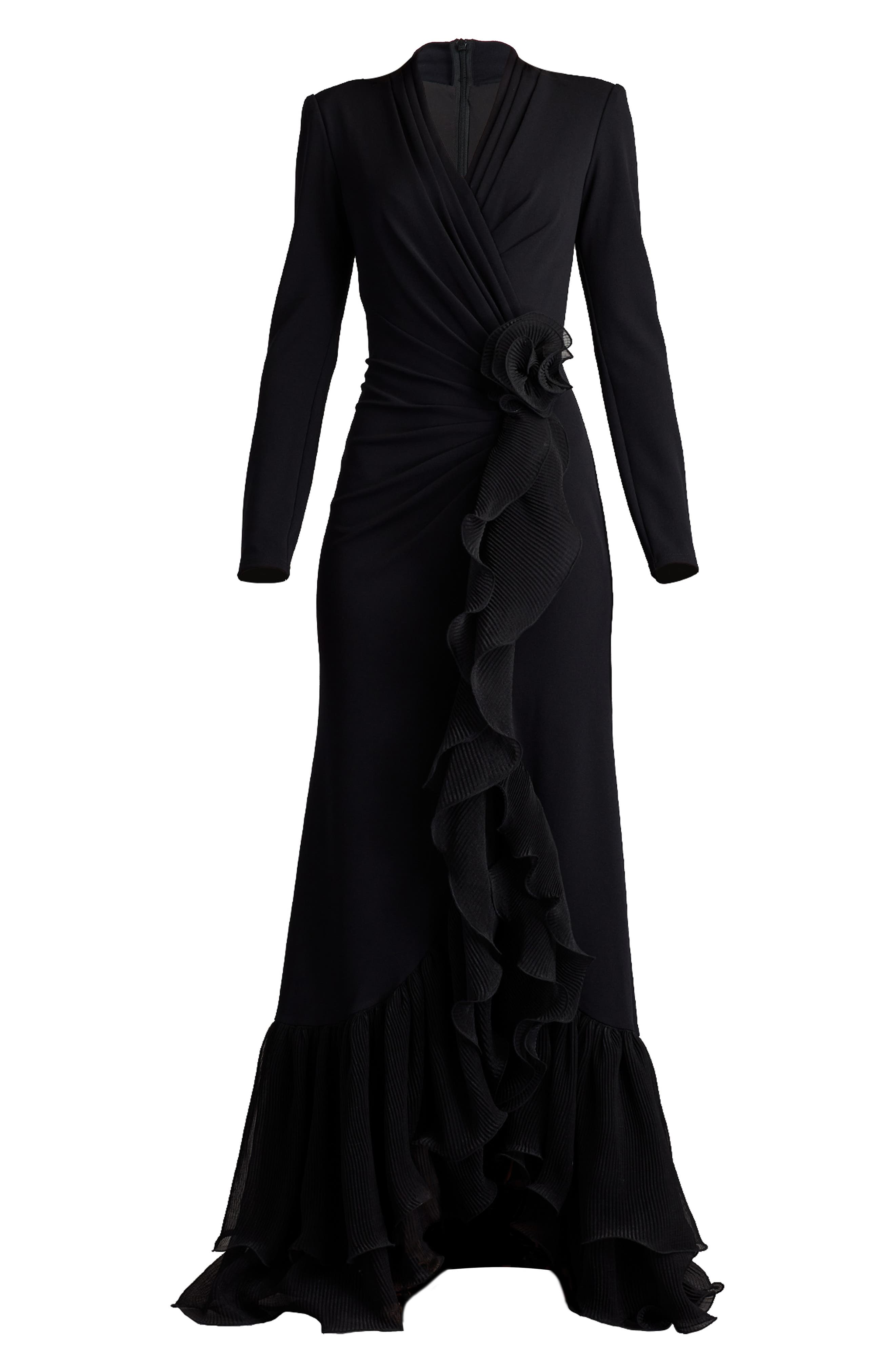 Tadashi Shoji Side Ruffle Long Sleeve High-Low Gown | Nordstrom