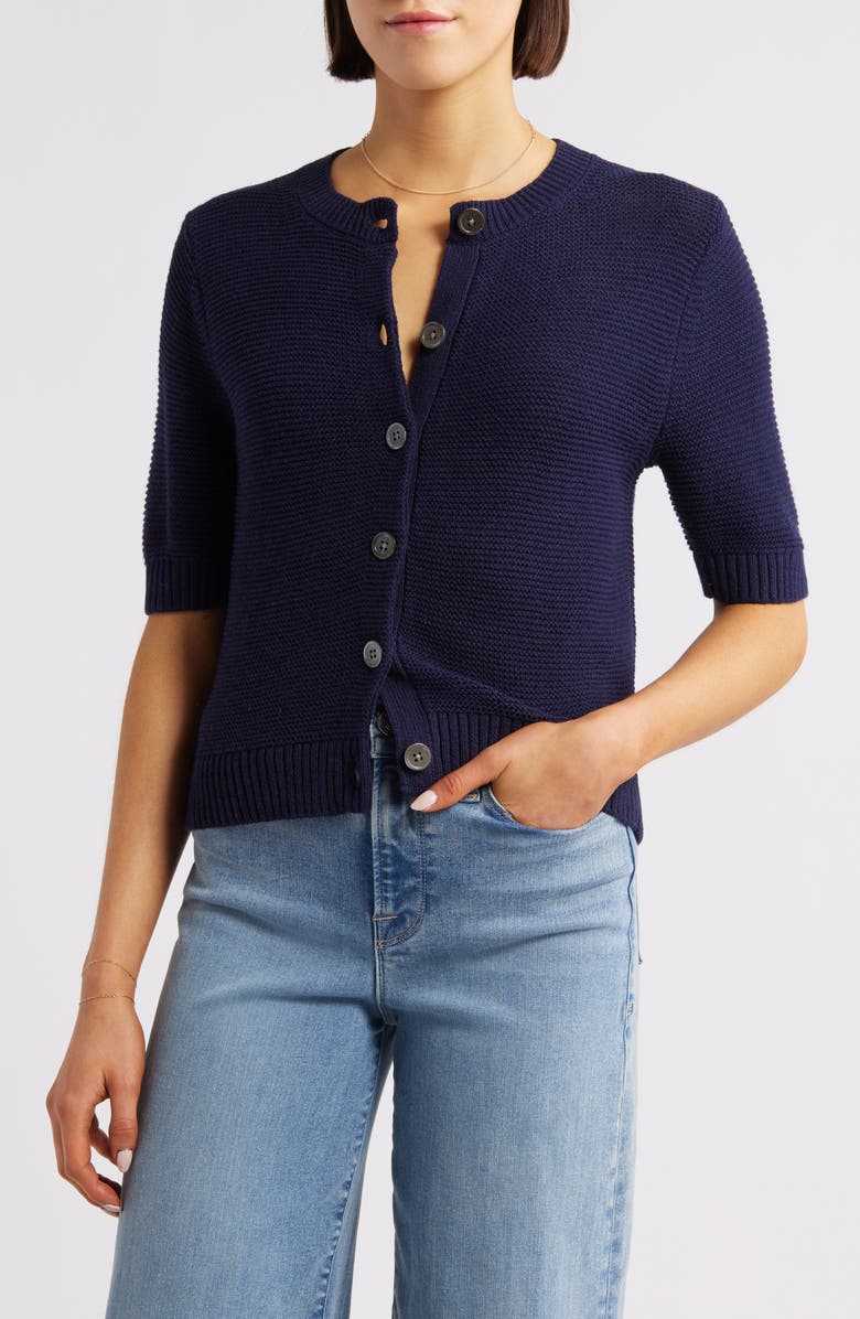 Alex Mill Elle Elbow Sleeve Linen & Cotton Button-Up Sweater ...